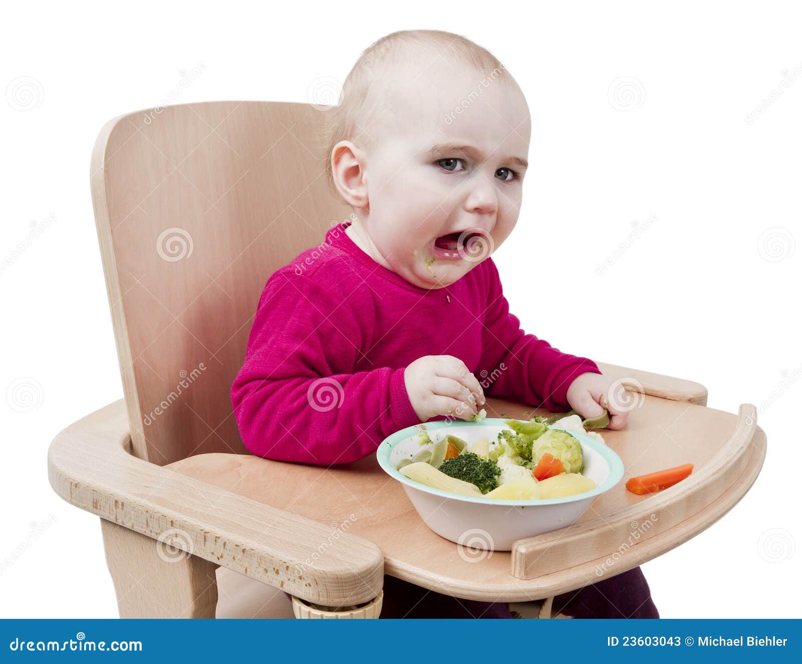 Young Child Eating in High Chair Stock Image - Image of person ...