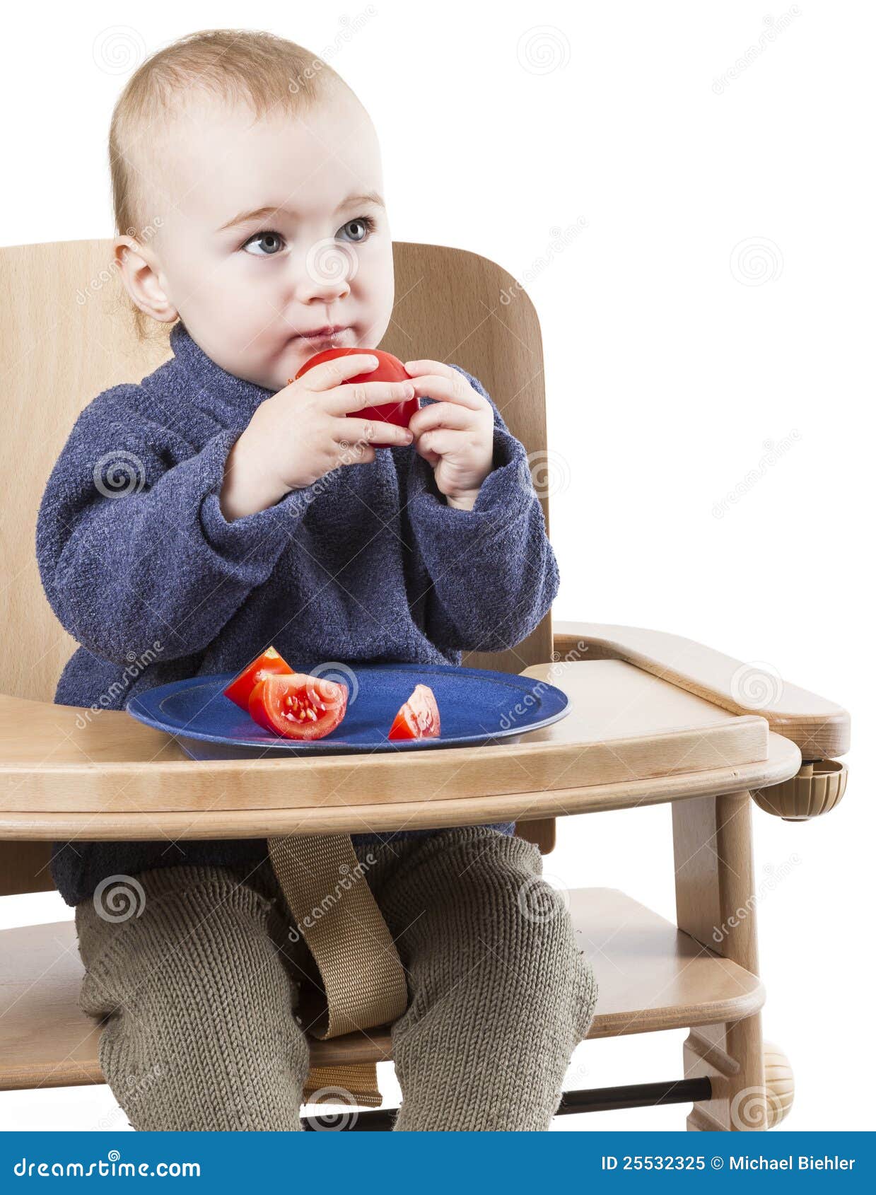 Young Child Eating in High Chair Stock Image - Image of spoon, isolated ...