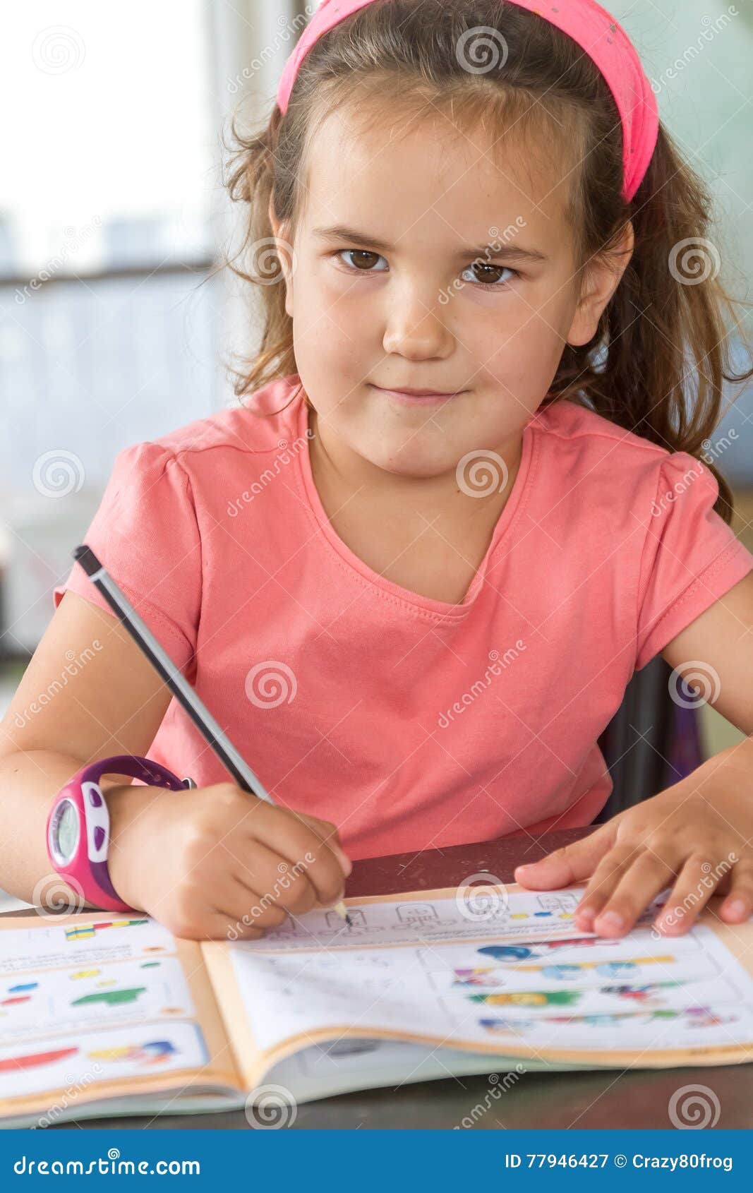 Young Child Girl Writing in Notebook Stock Image - Image of person ...