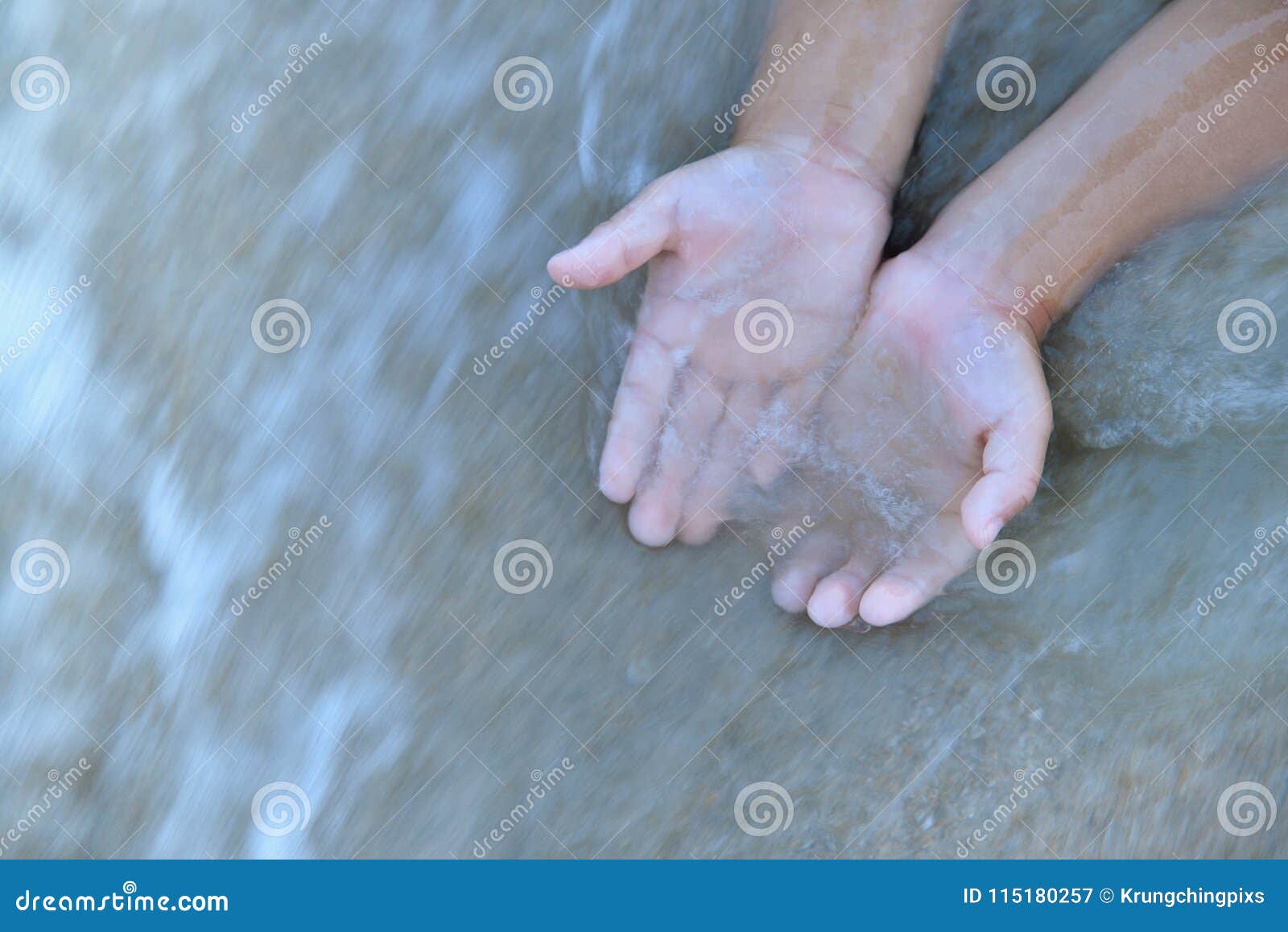 Young Child Hands in the Water Flow. Stock Image - Image of splash ...