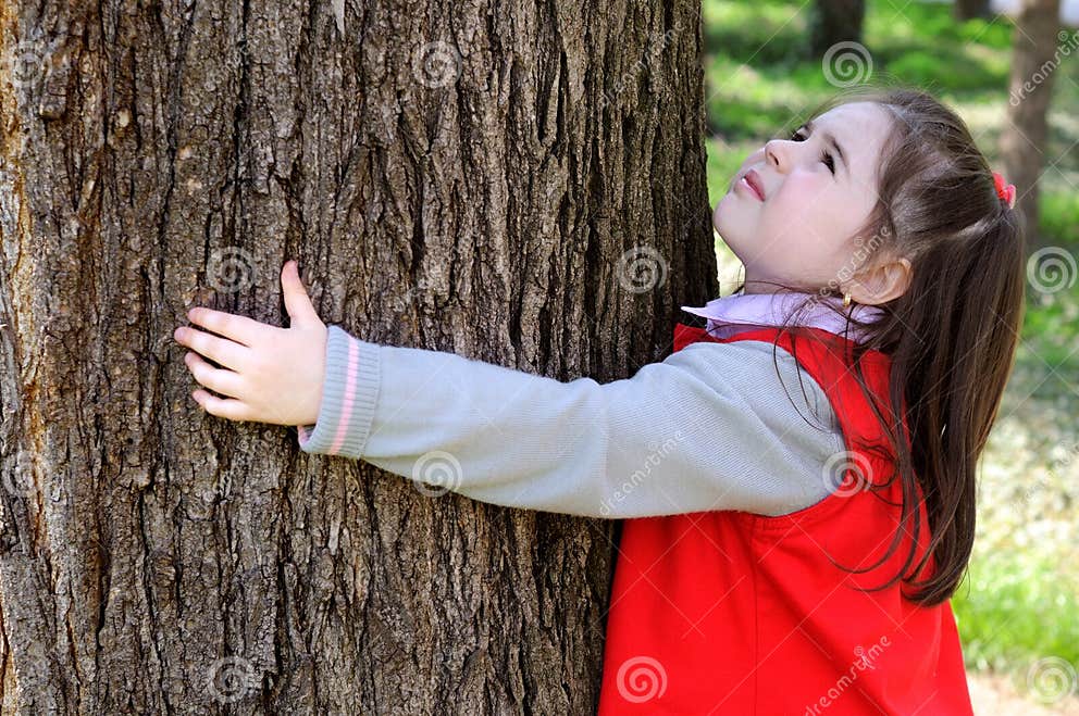 Young Child Hugging a Tree. Stock Image - Image of grass, girl: 9032439