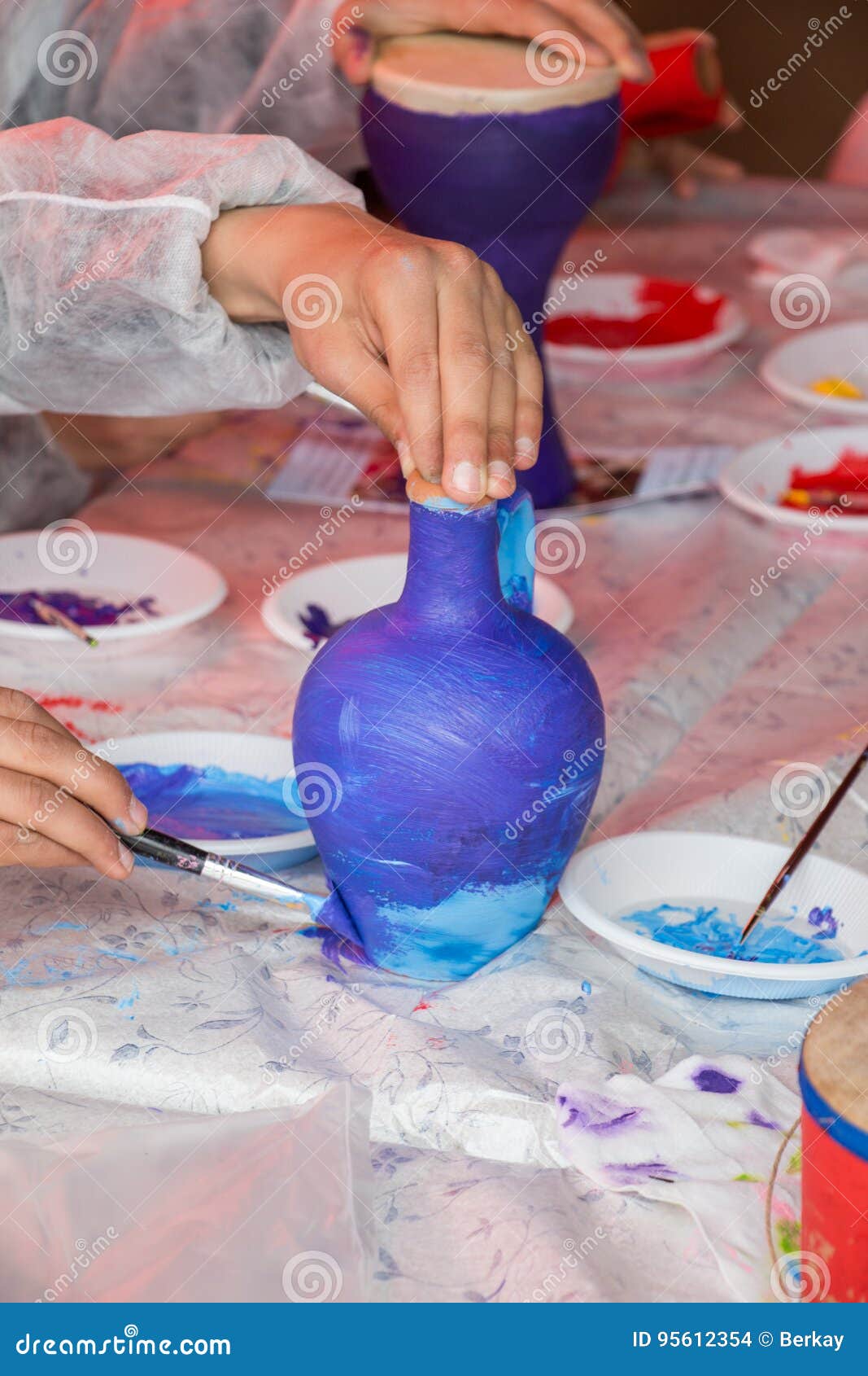 Young Children Decorating Handmade Clay Pottery Stock Photo - Image of ...