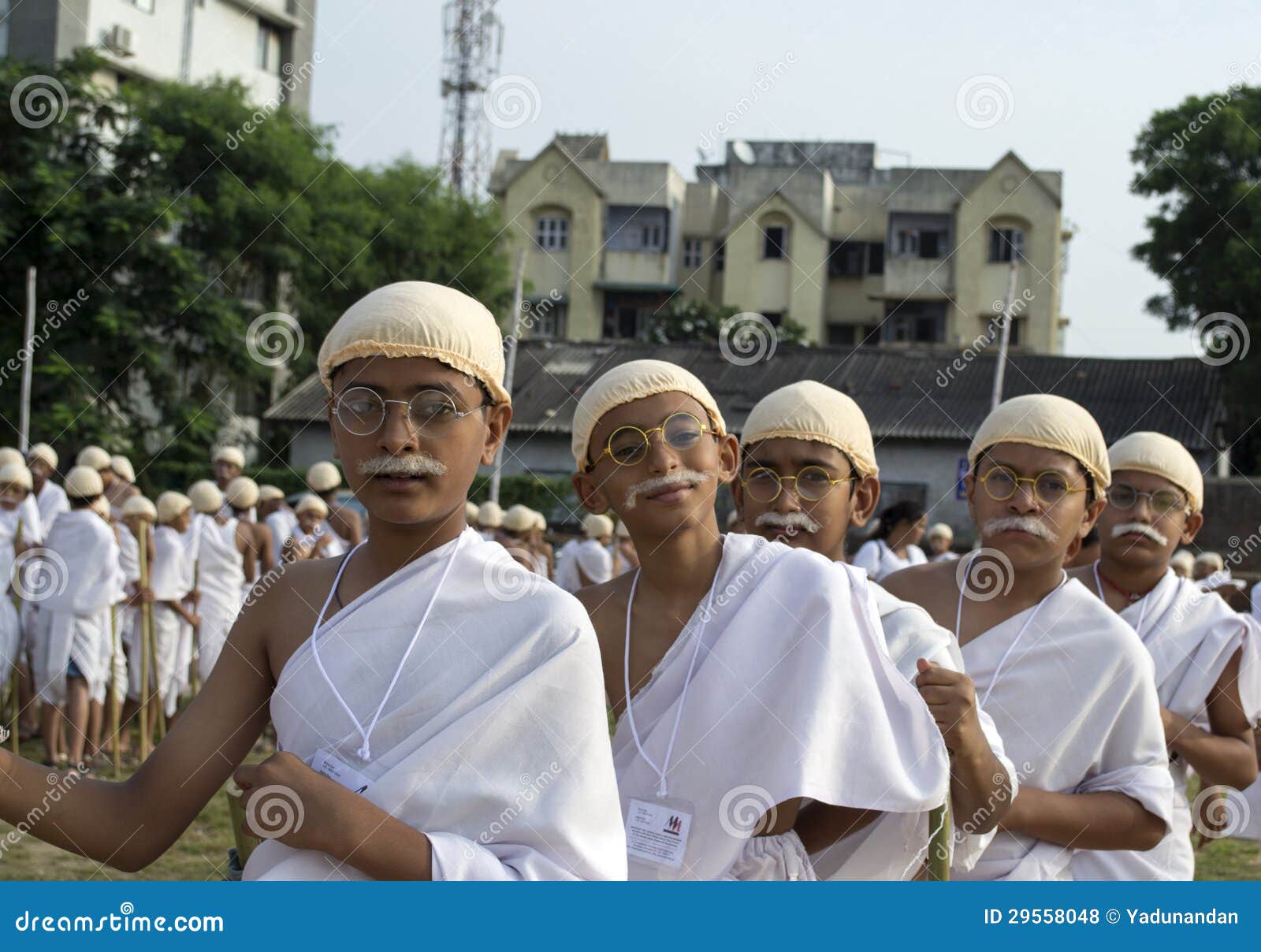 Young Children Standing in Queue Dressed Up As Gandhi for World ...
