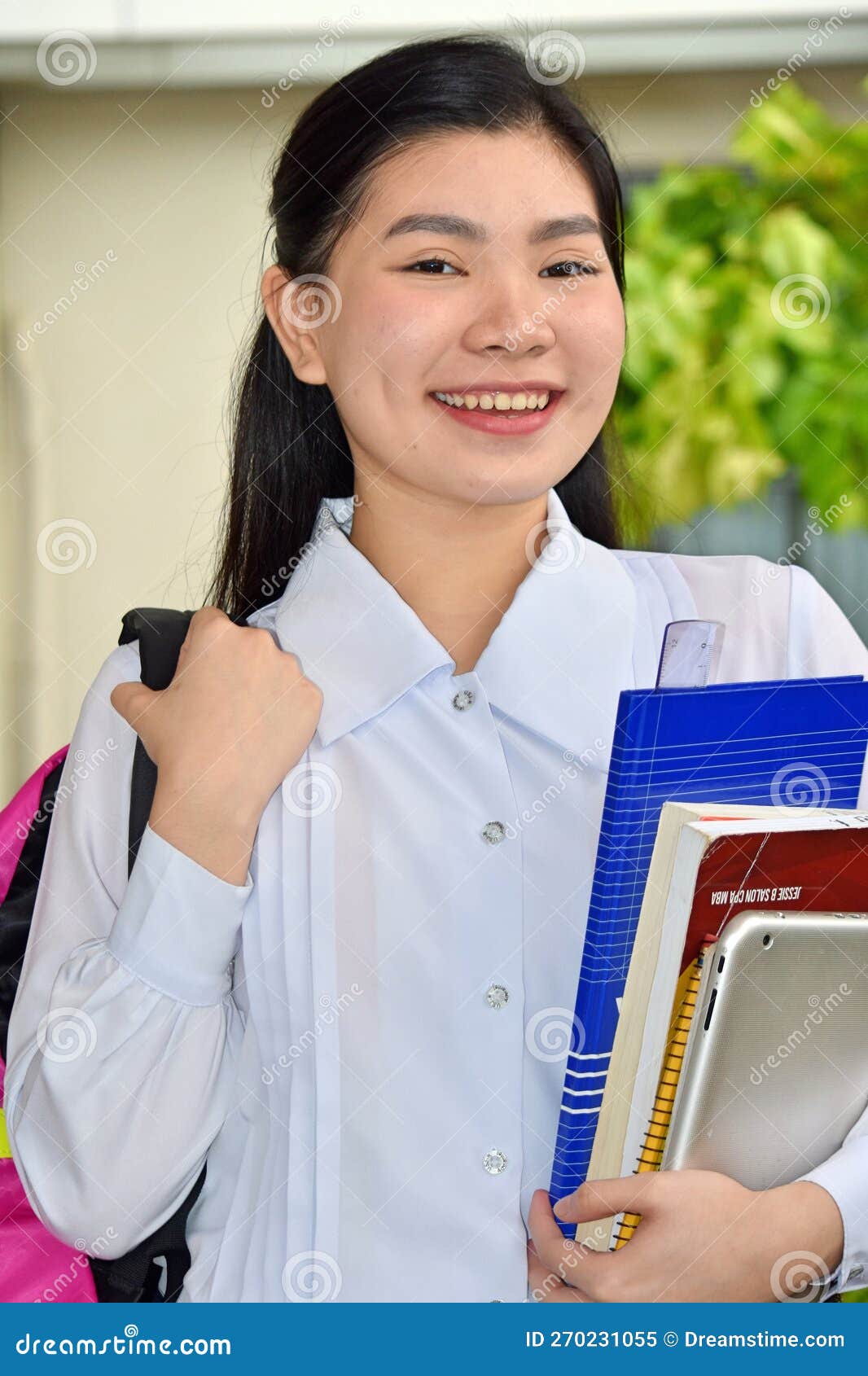 Young Chinese Girl Student Smiling with Notebooks Stock Image - Image ...