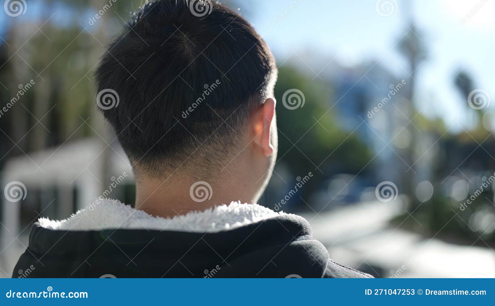 Young Chinese Man Standing on Back View at Street Stock Image - Image ...