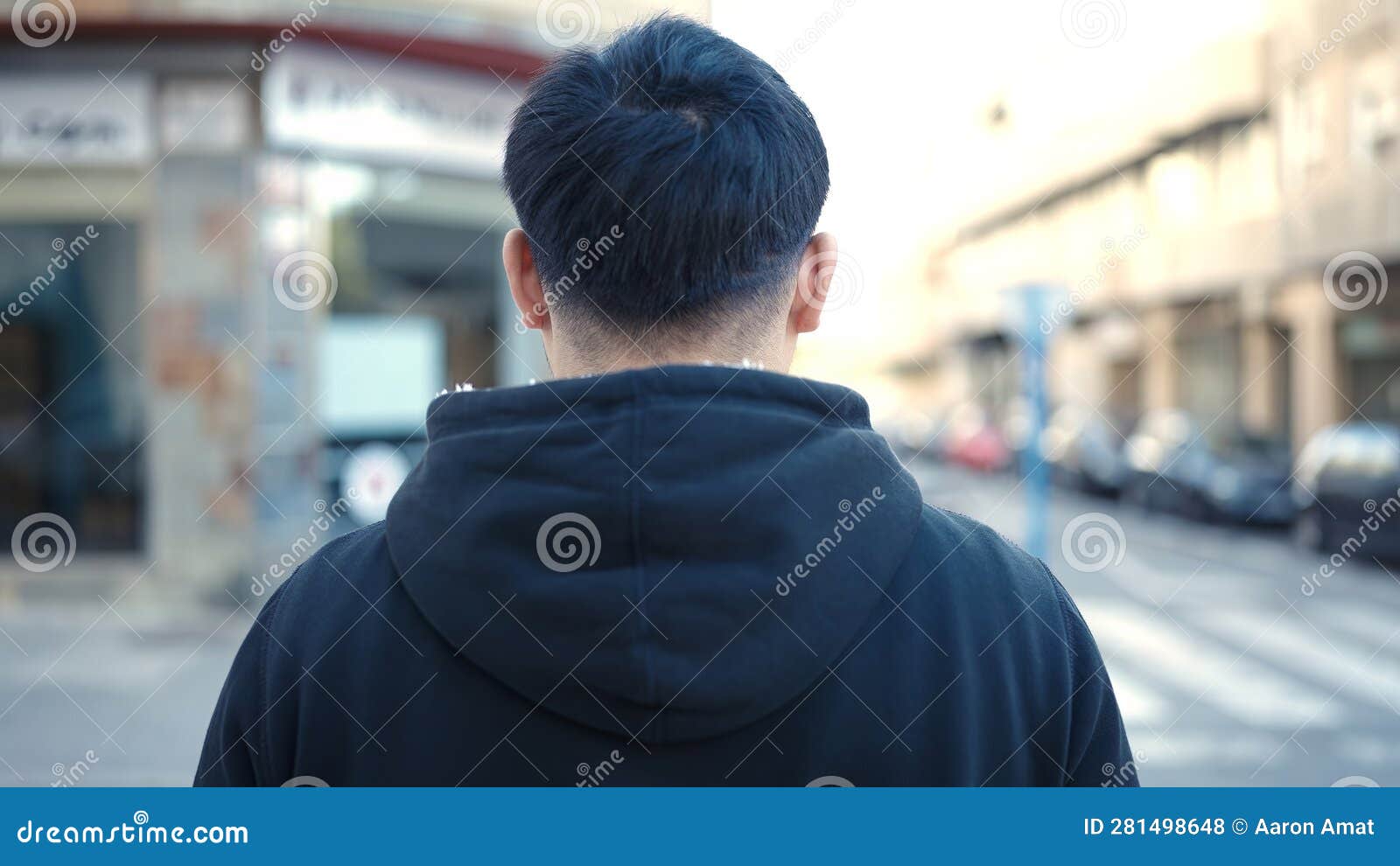 Young Chinese Man Standing on Back View at Street Stock Photo - Image ...
