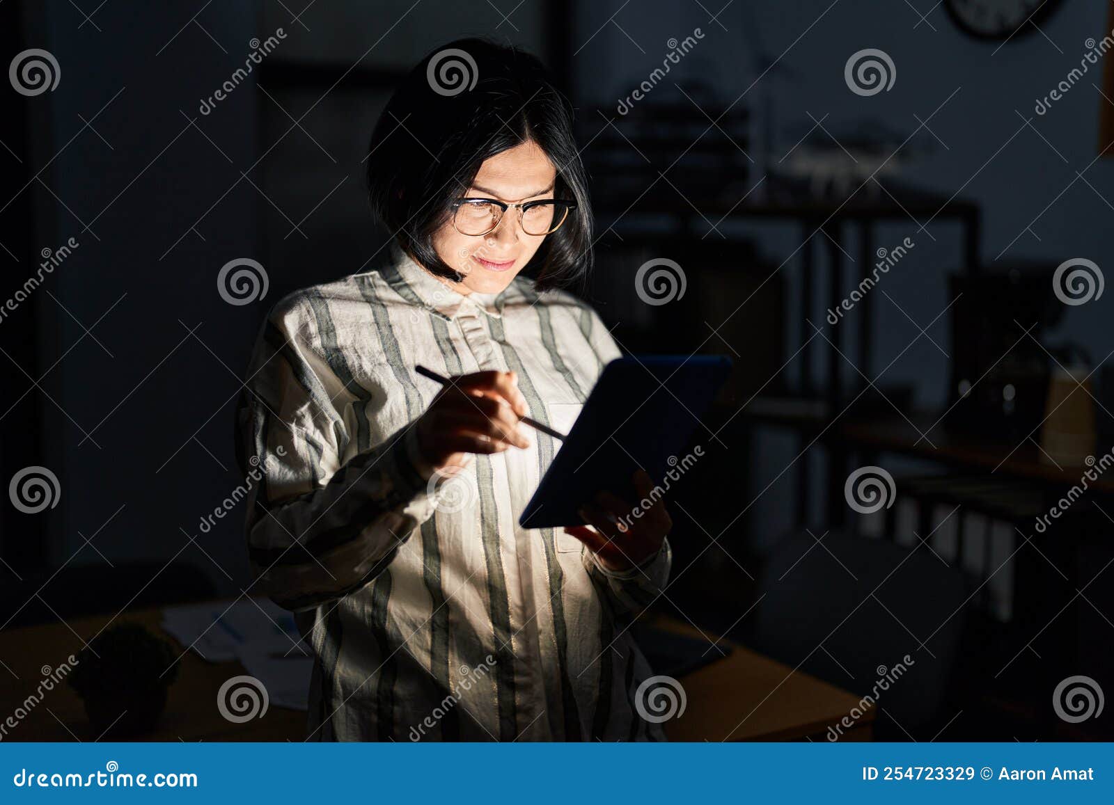 Young Chinese Woman Business Worker Using Touchpad at Office Stock ...