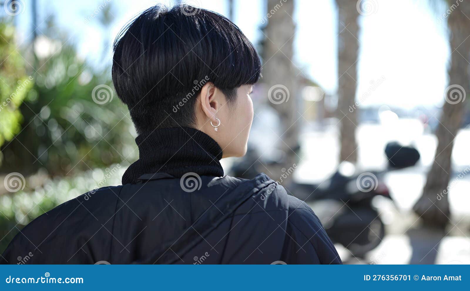 Young Chinese Woman Standing on Back View at Park Stock Image - Image ...