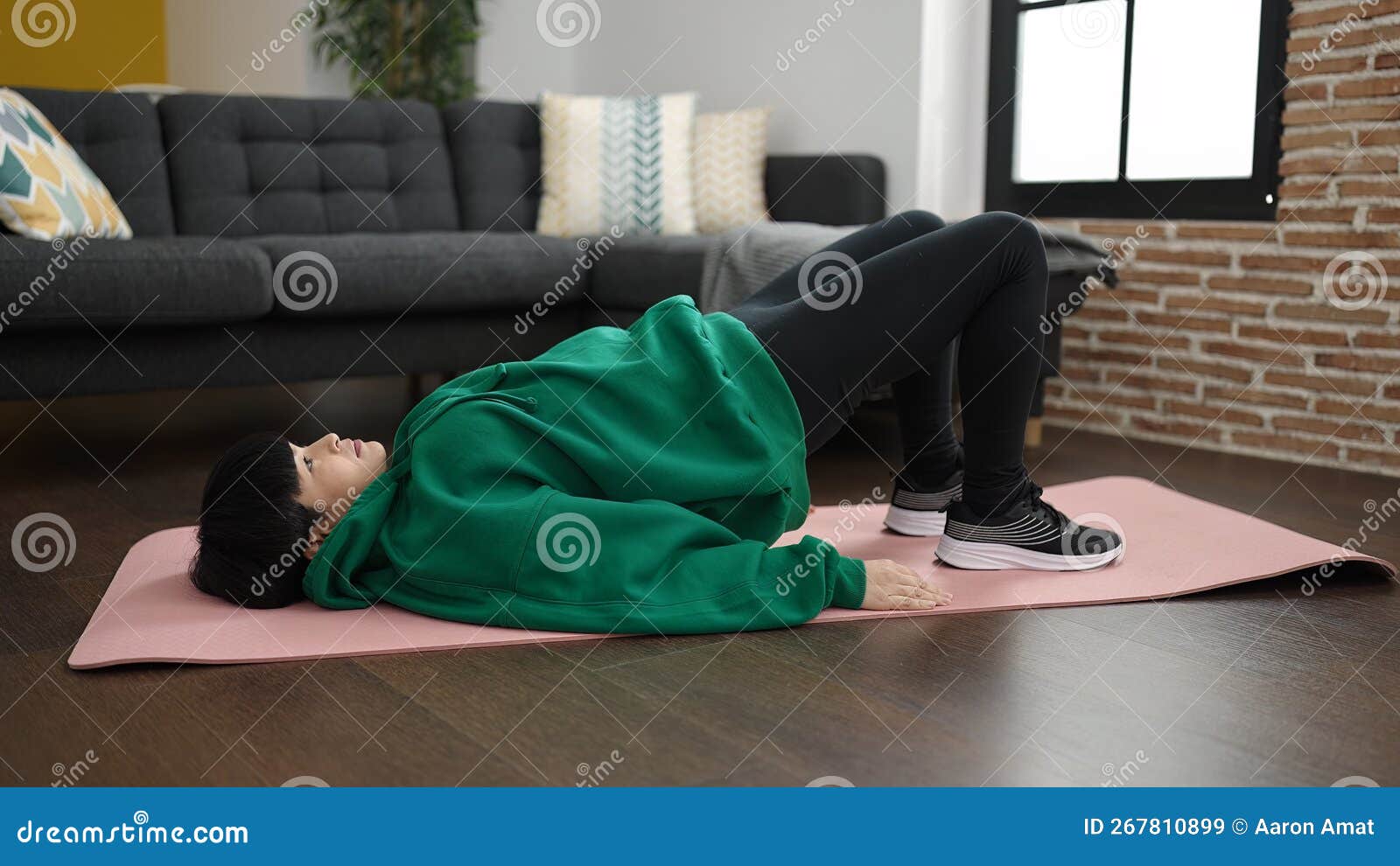 Young Chinese Woman Training Abs Exercise at Home Stock Image - Image ...