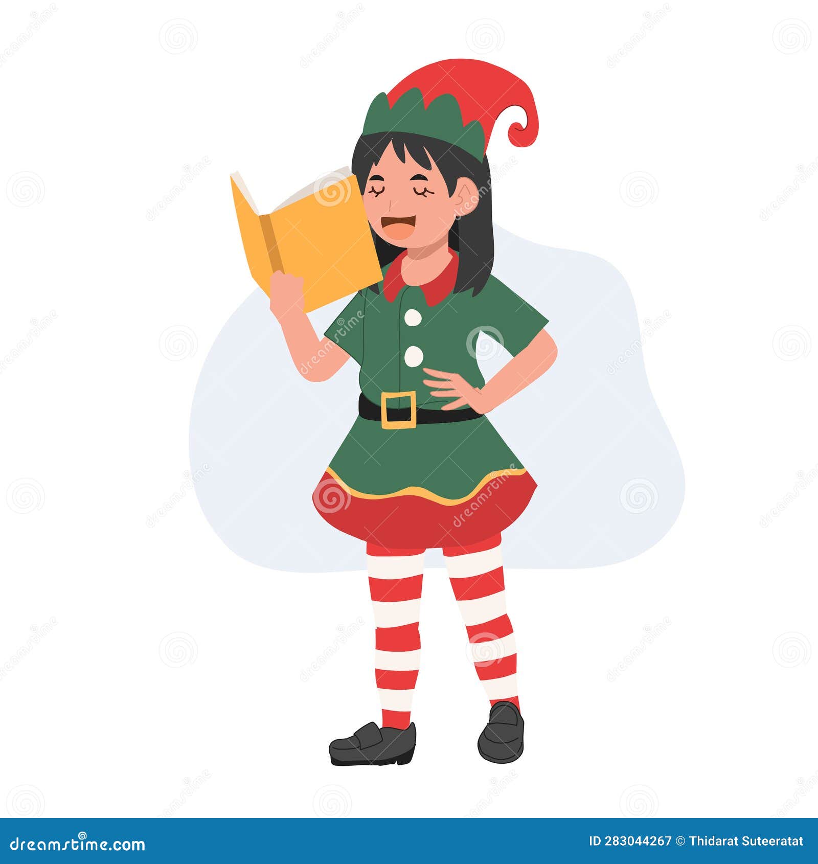 Young Christmas Elf Kid is Singing a Song. Vector Illustration Stock ...