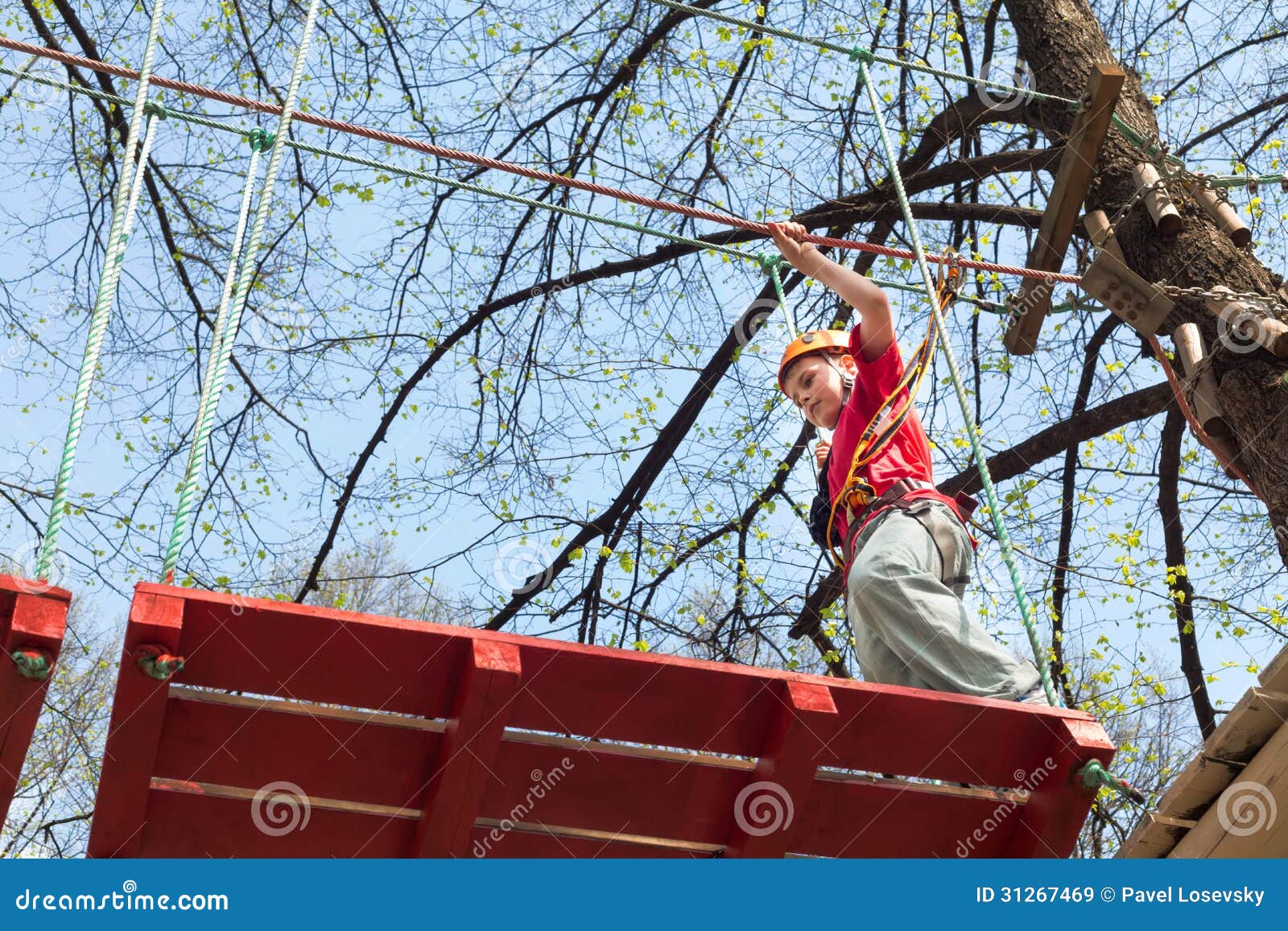 Young Climber Going To Go on a Suspension Bridge Stock Image - Image of ...