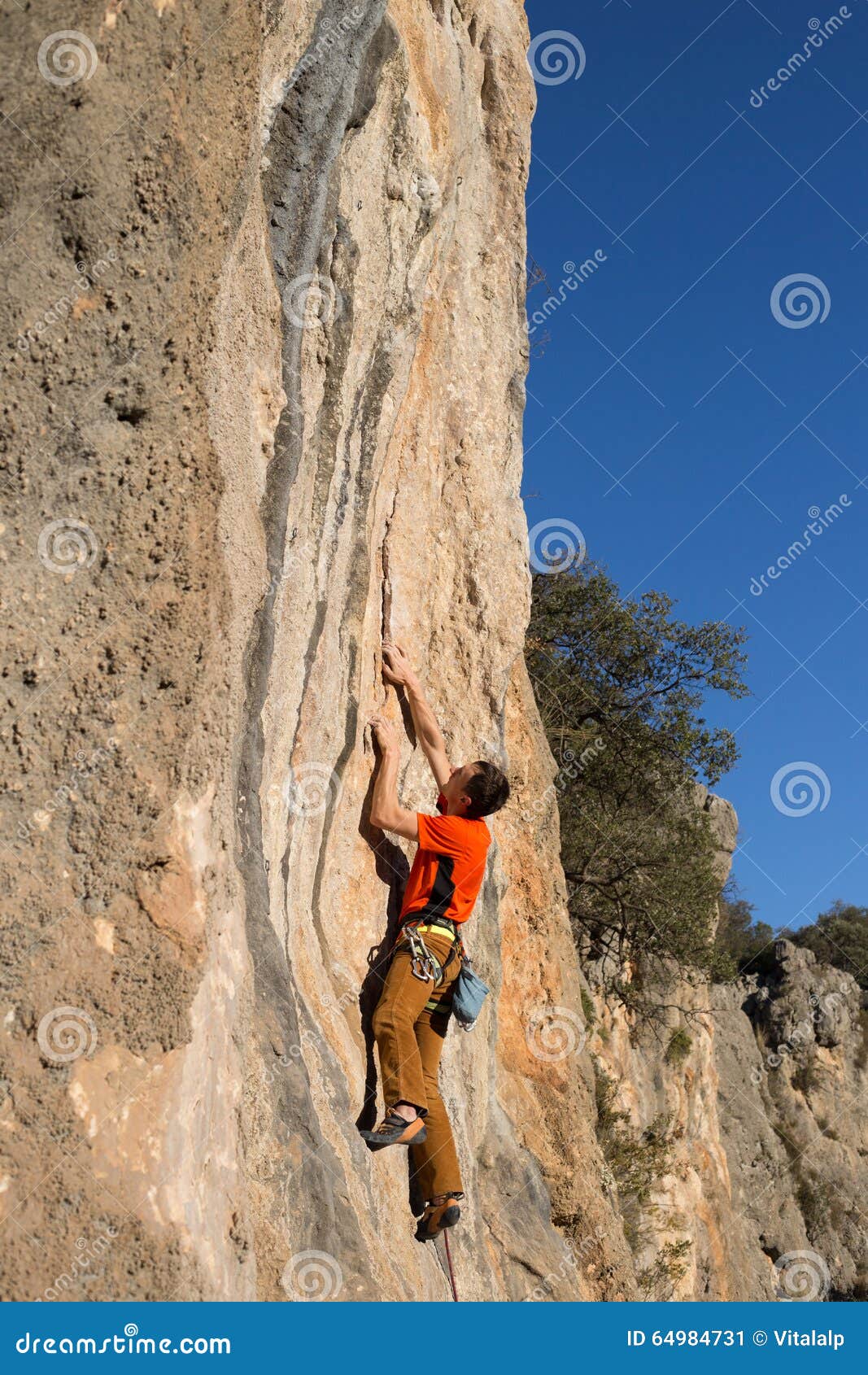 Young Climber Hanging by a Cliff. Stock Image - Image of activity ...