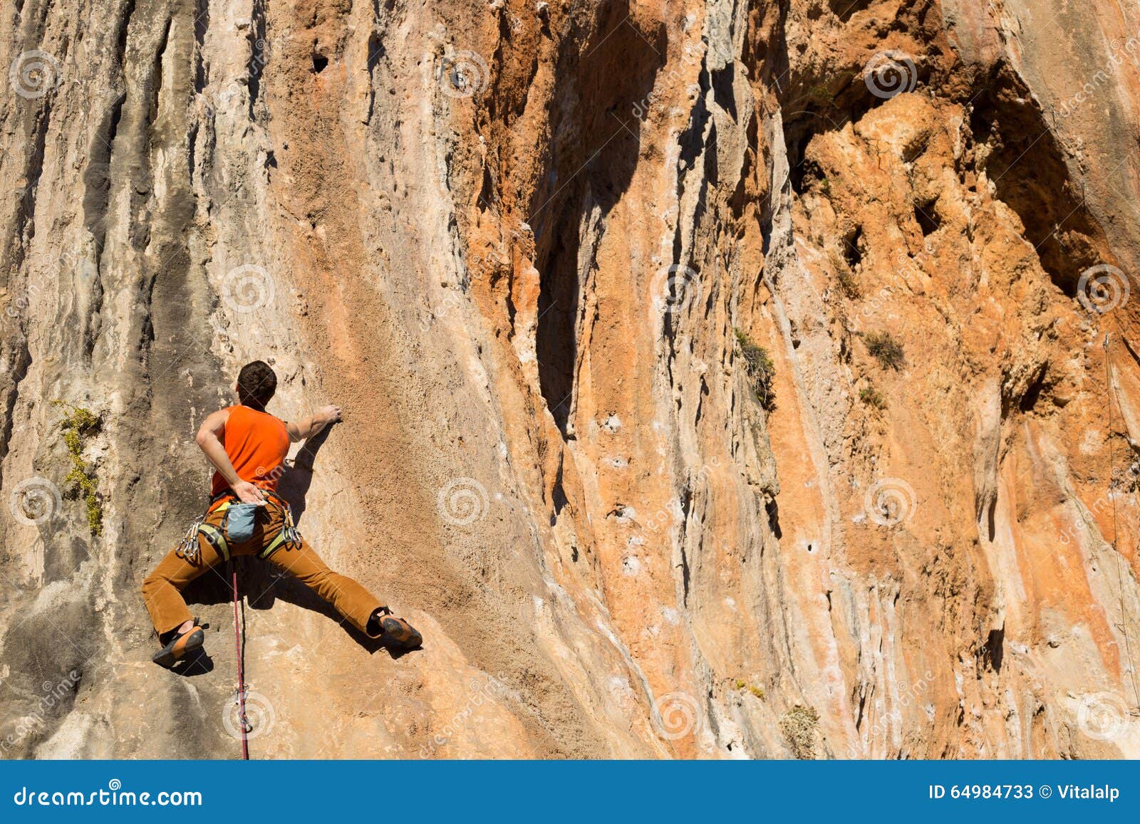 Young Climber Hanging by a Cliff. Stock Image - Image of balance ...