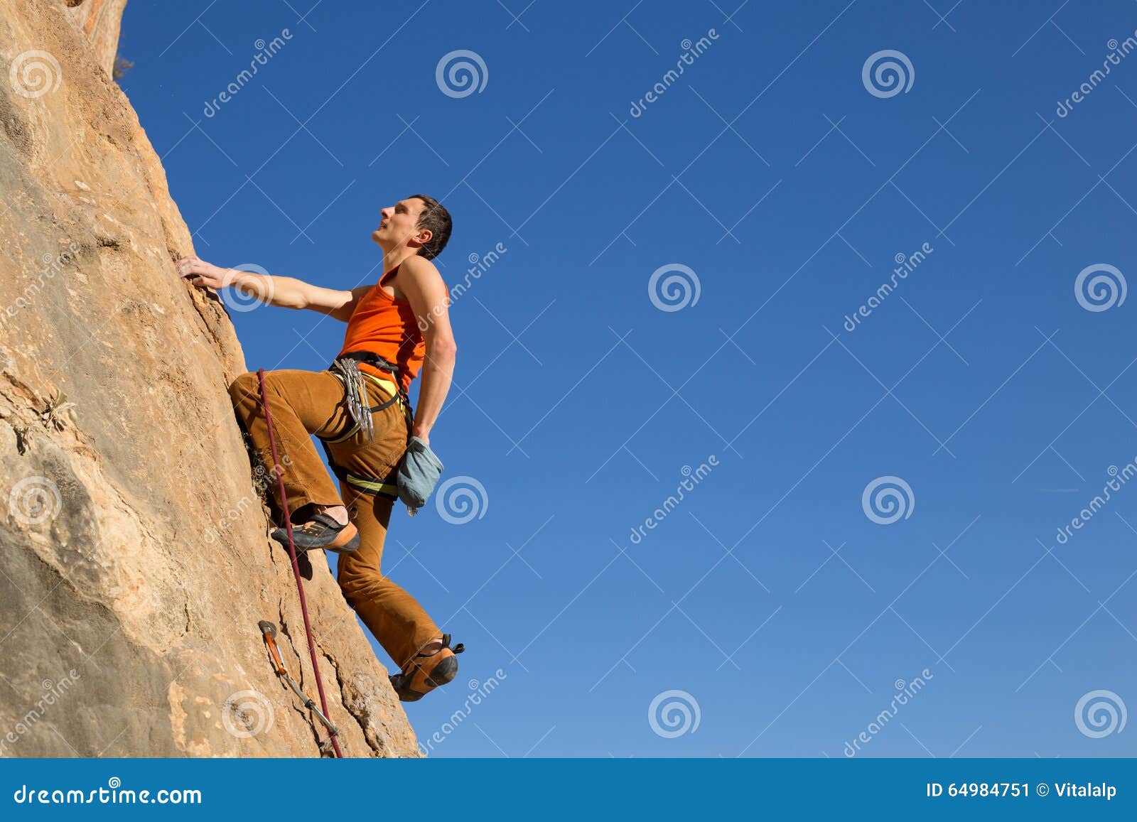Young Climber Hanging by a Cliff. Stock Image - Image of hanging ...