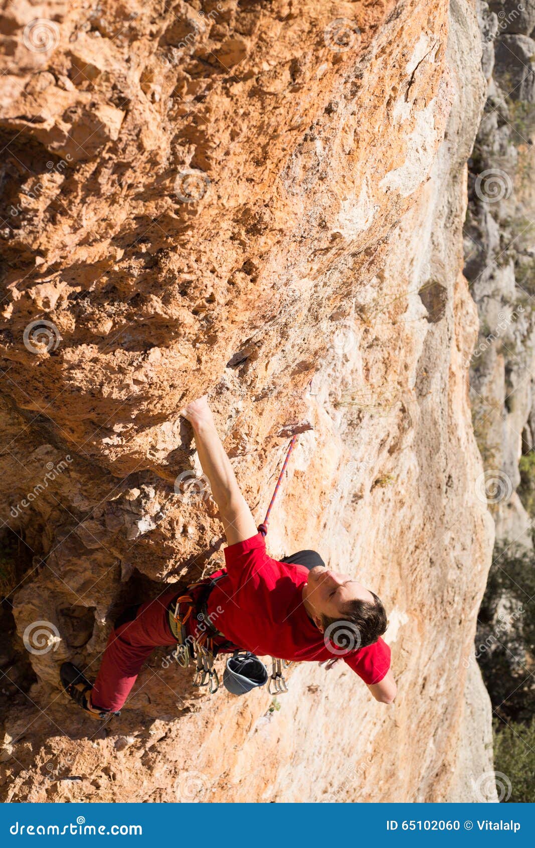 Young Climber Hanging by a Cliff. Stock Photo - Image of climbing ...