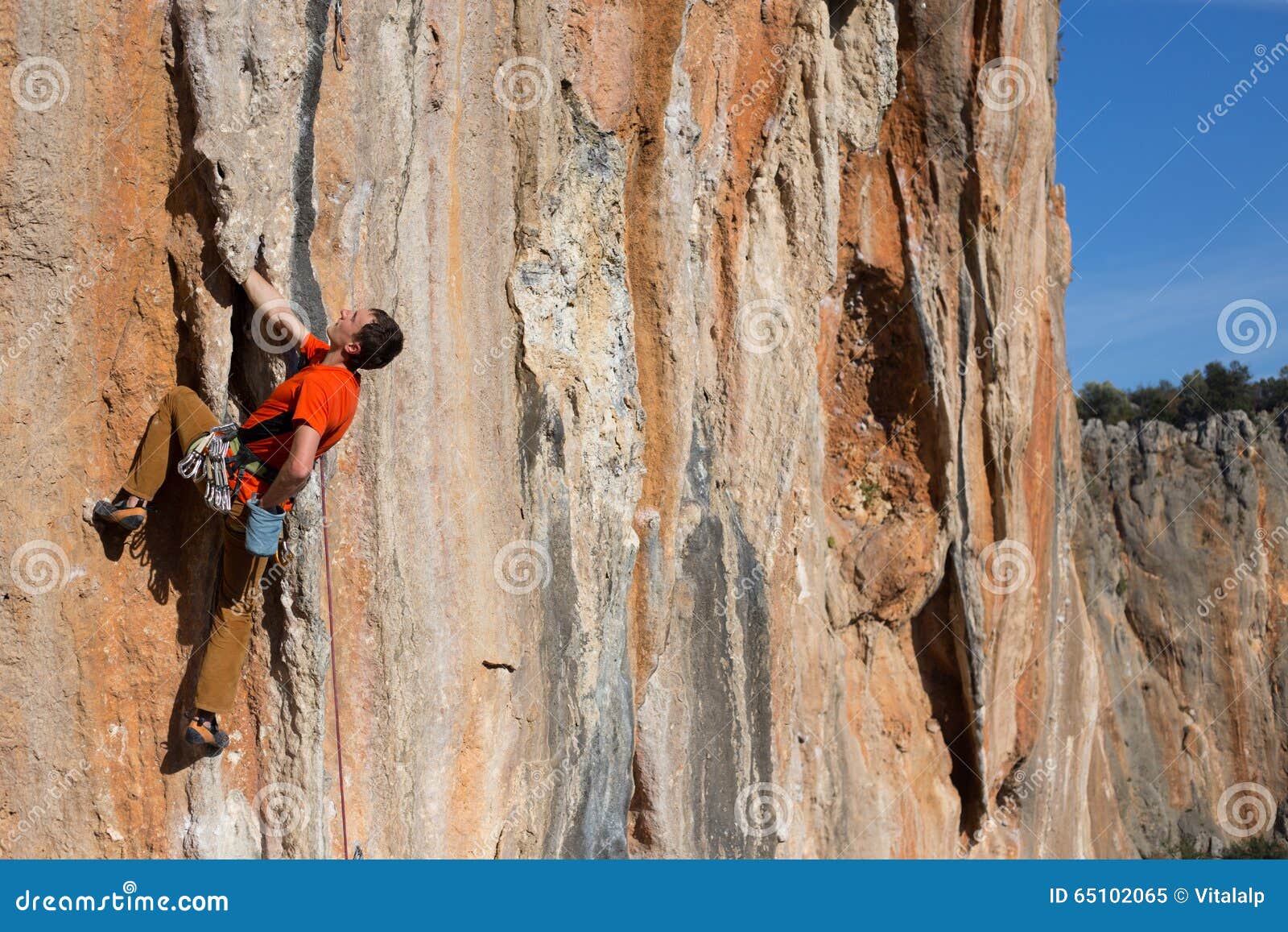 Young Climber Hanging by a Cliff. Stock Image - Image of male, activity ...