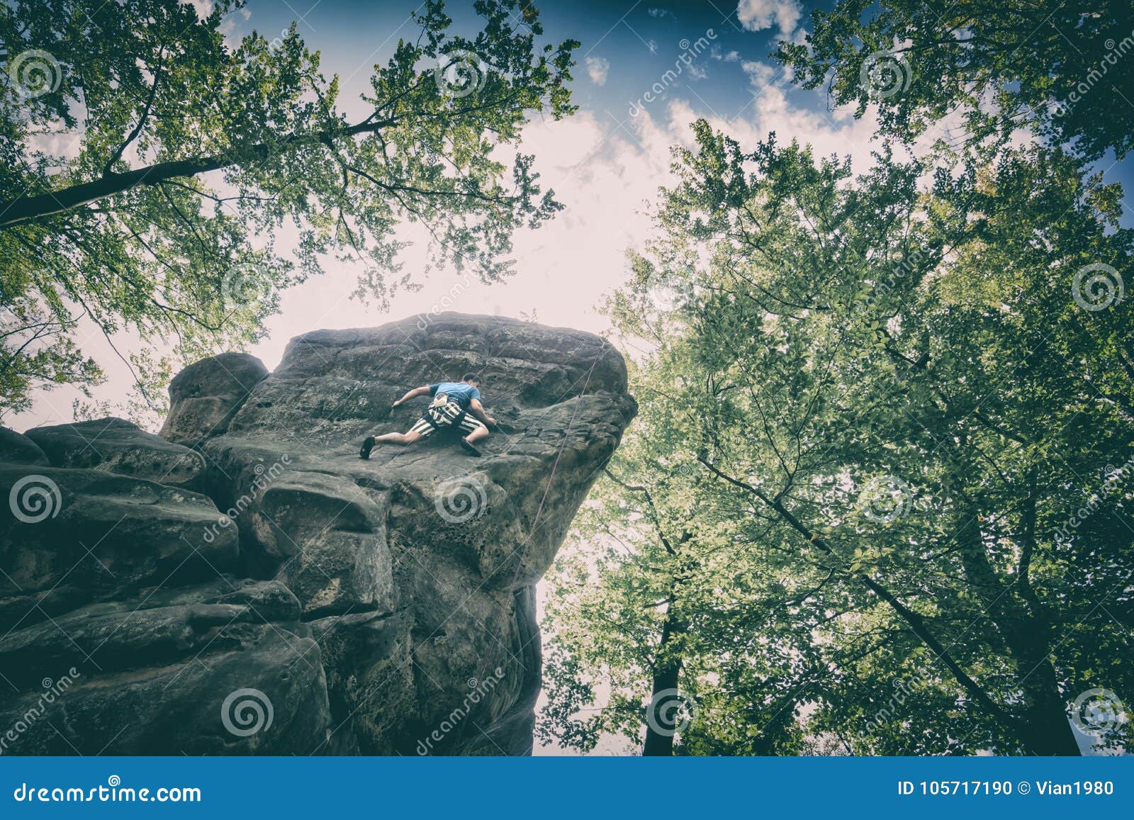 Young Climber Hanging by a Cliff Stock Photo - Image of balance ...