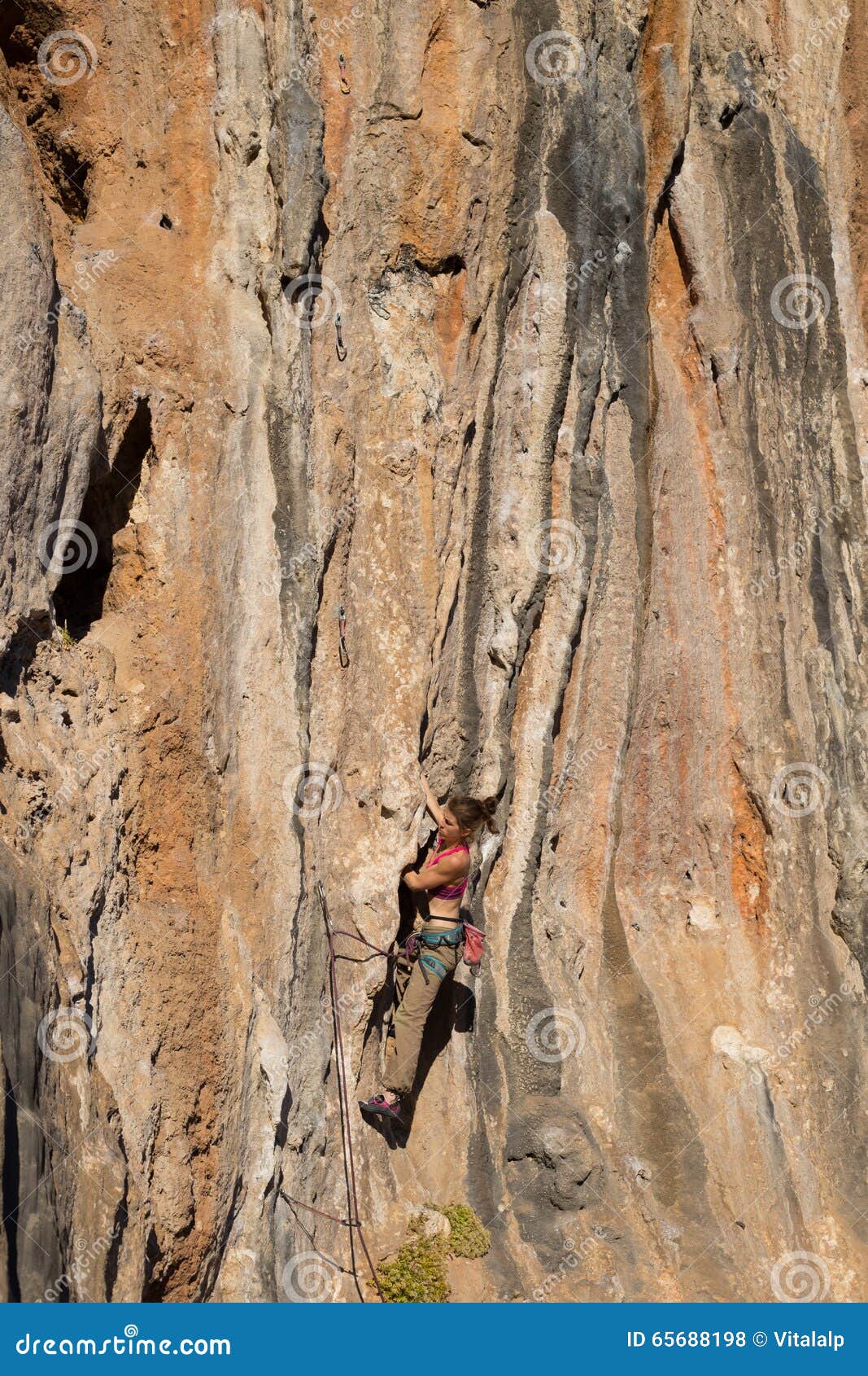 Young Climber Hanging by a Cliff Stock Photo - Image of height ...