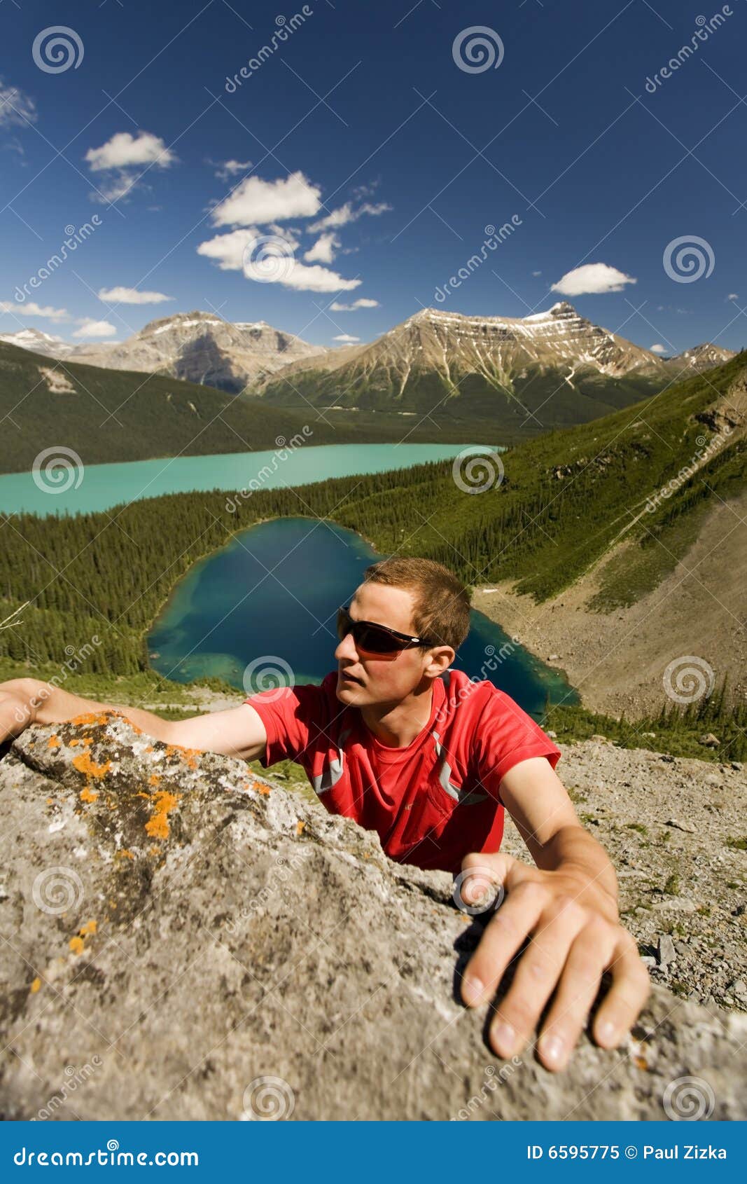 Young Climber Reaches for Handhold in Mountains Stock Image - Image of ...