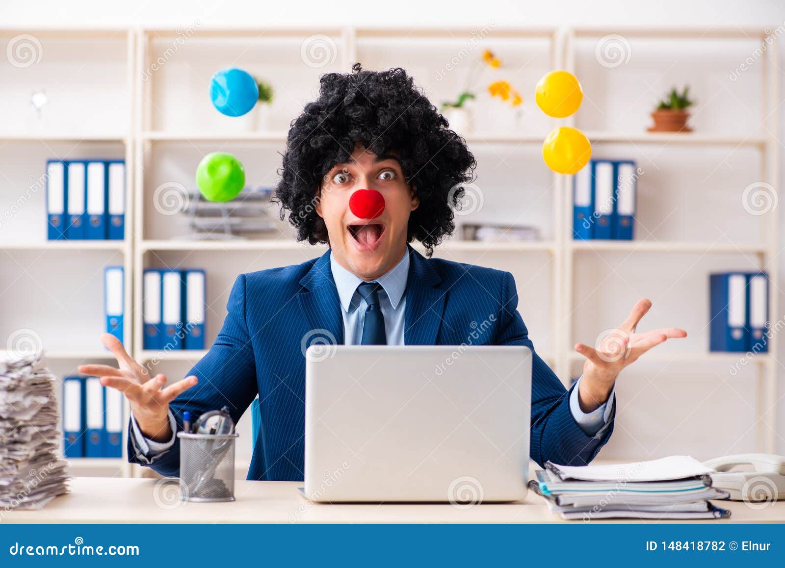 The Young Clown Businessman Working in the Office Stock Photo - Image ...