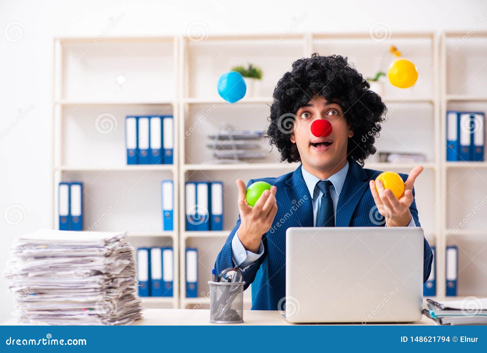 Young Clown Businessman Working in the Office Stock Photo - Image of ...