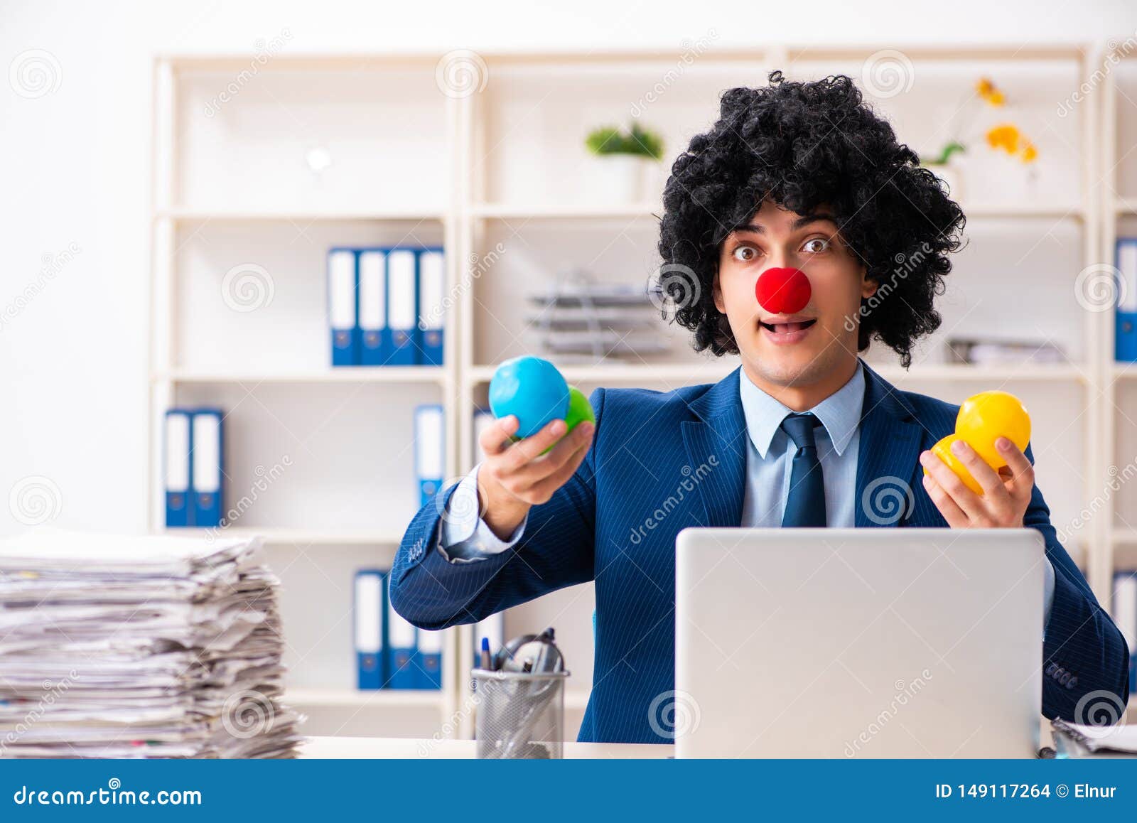 The Young Clown Businessman Working in the Office Stock Photo - Image ...