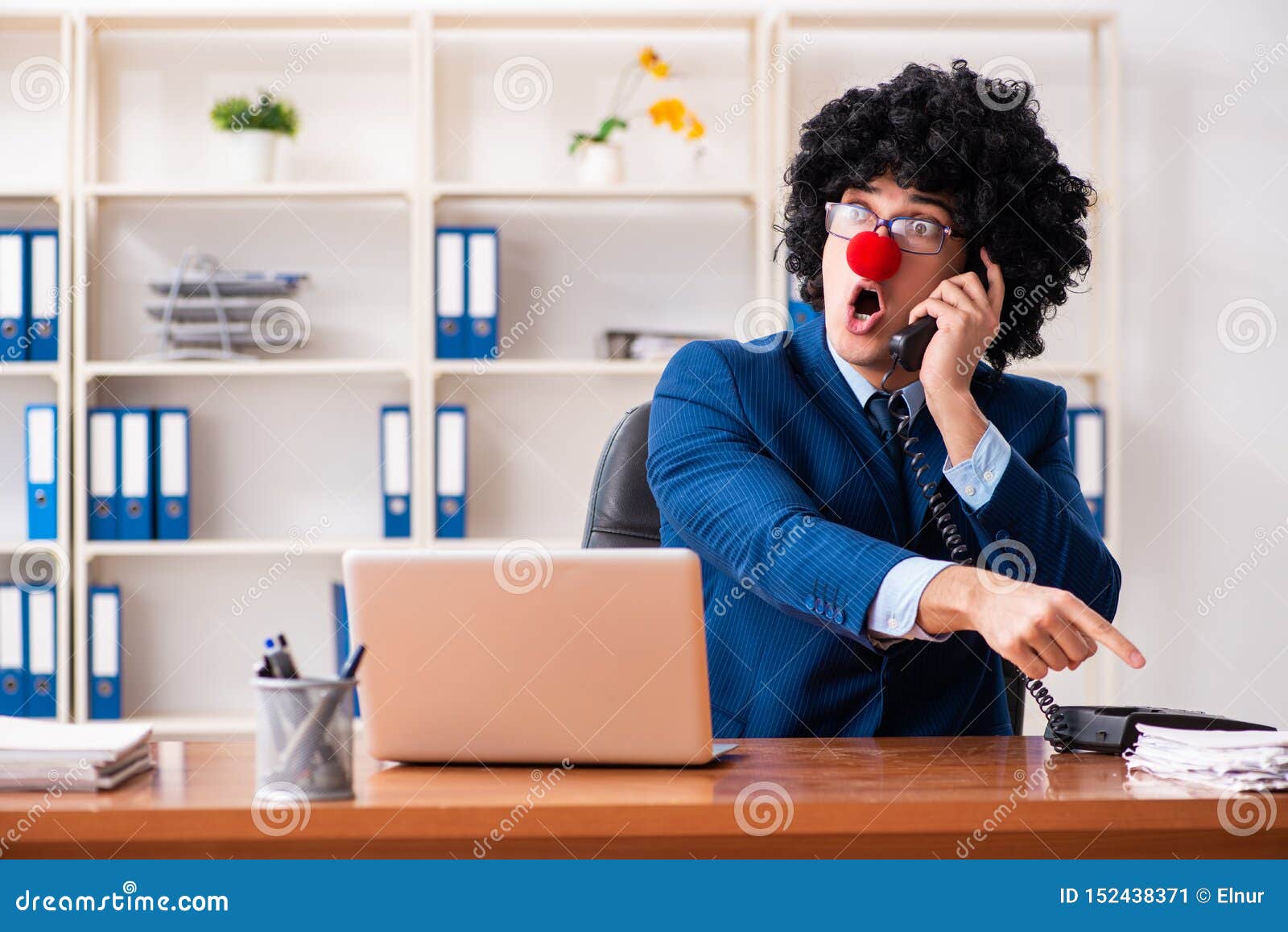 Young Clown Businessman Working in the Office Stock Image - Image of ...