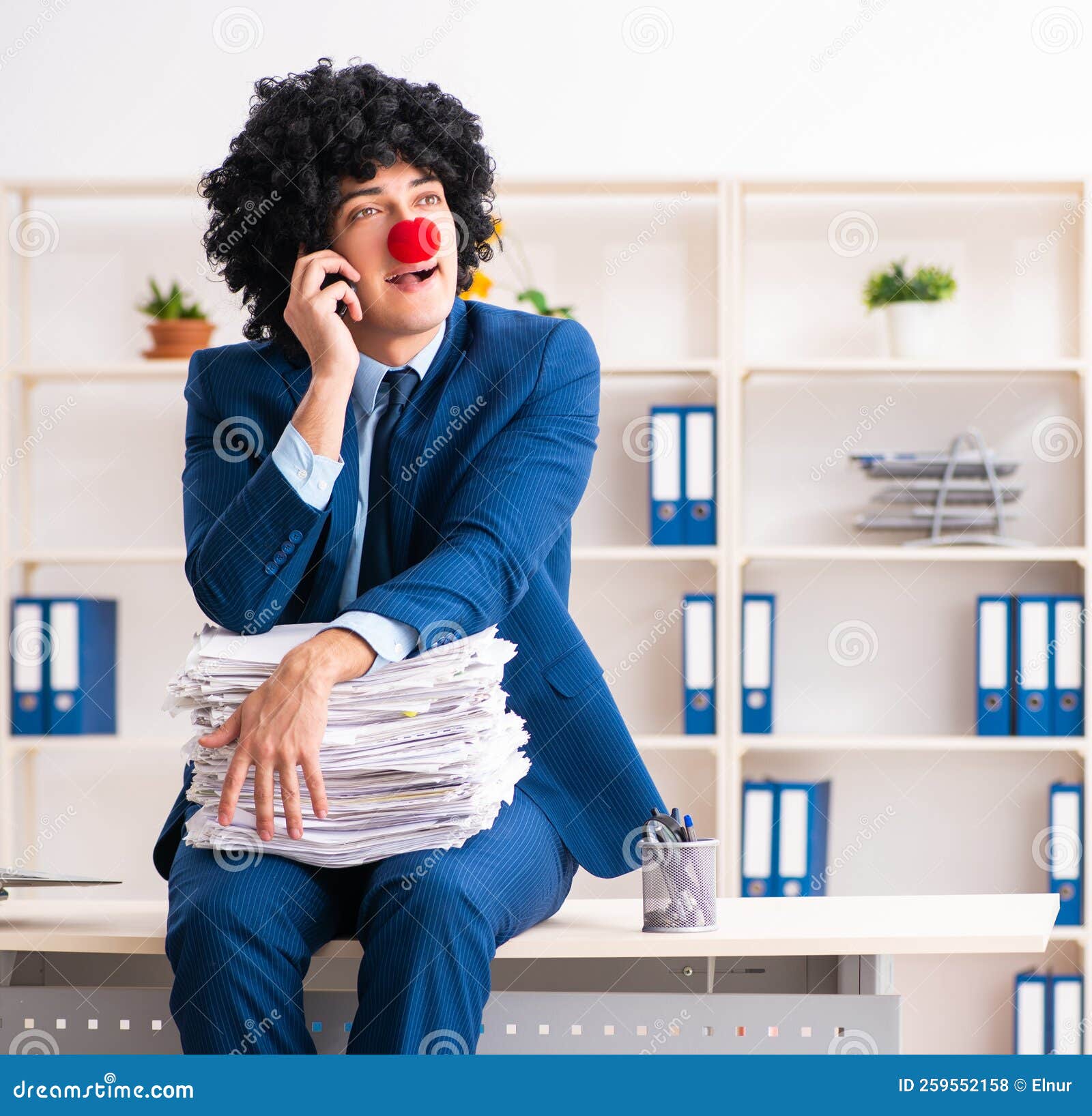 Young Clown Businessman Working in the Office Stock Photo - Image of ...