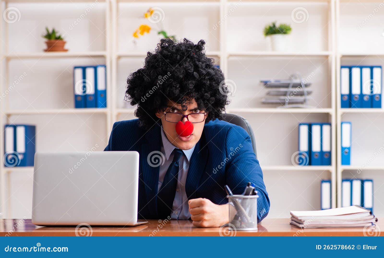 Young Clown Businessman Working in the Office Stock Photo - Image of ...