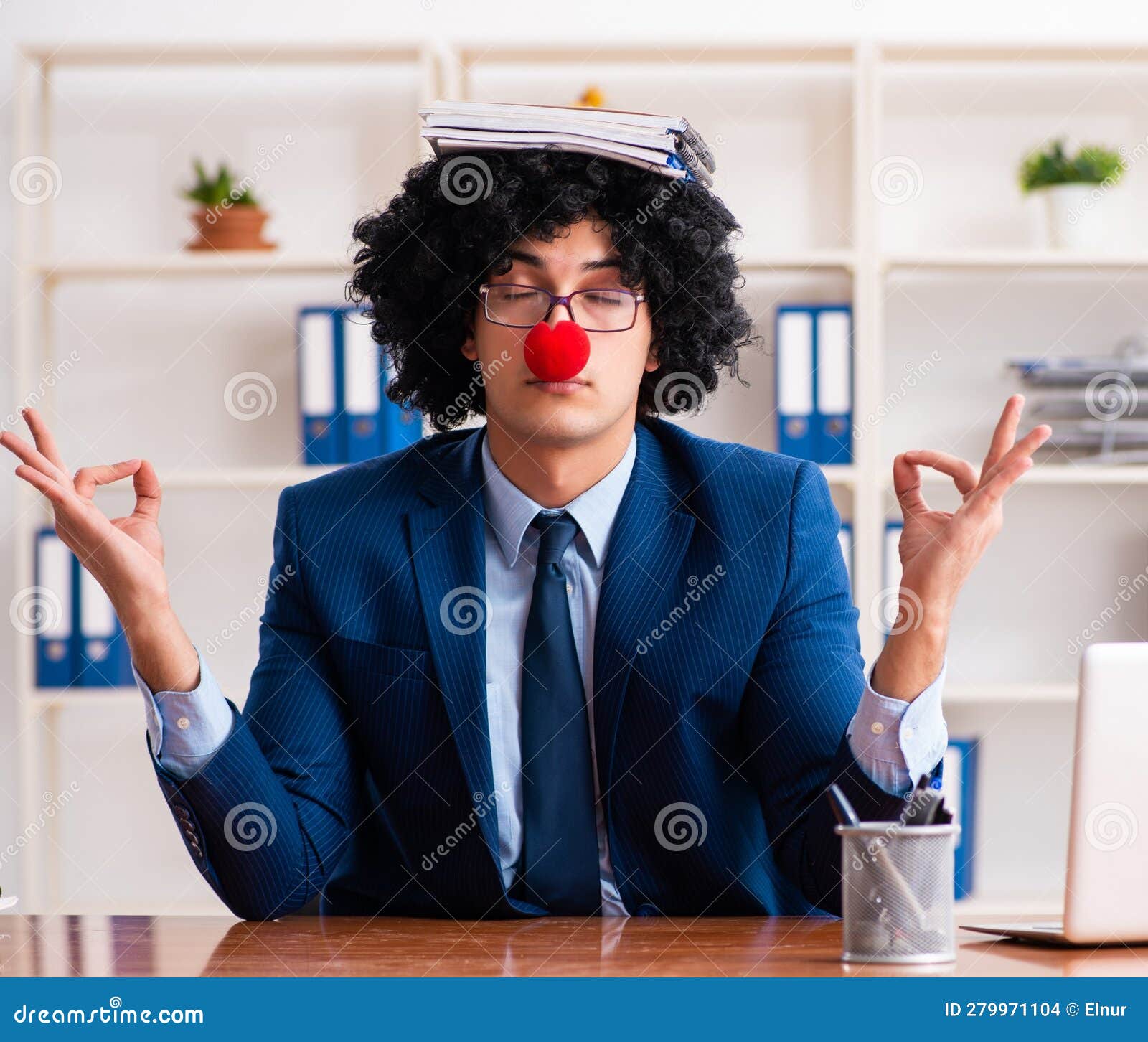 Young Clown Businessman Working in the Office Stock Photo - Image of ...