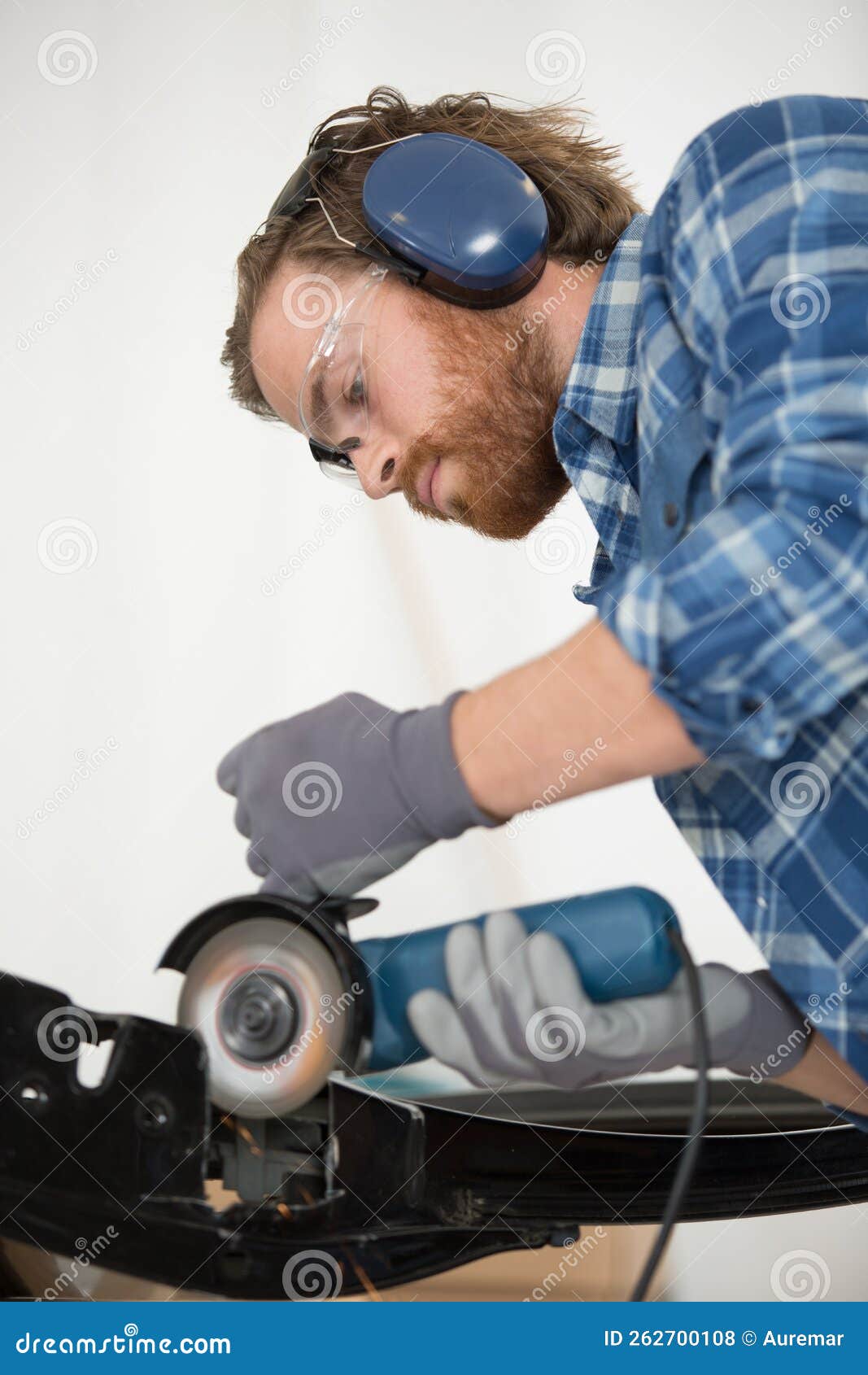 Young Coachbuilder Mechanic Using Grinder Stock Photo - Image of ...