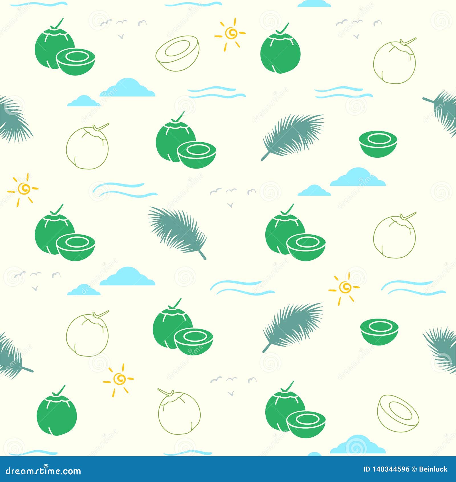 Coconut Seamless Pattern. Hand Drawn Sketch Vector Illustration Of ...