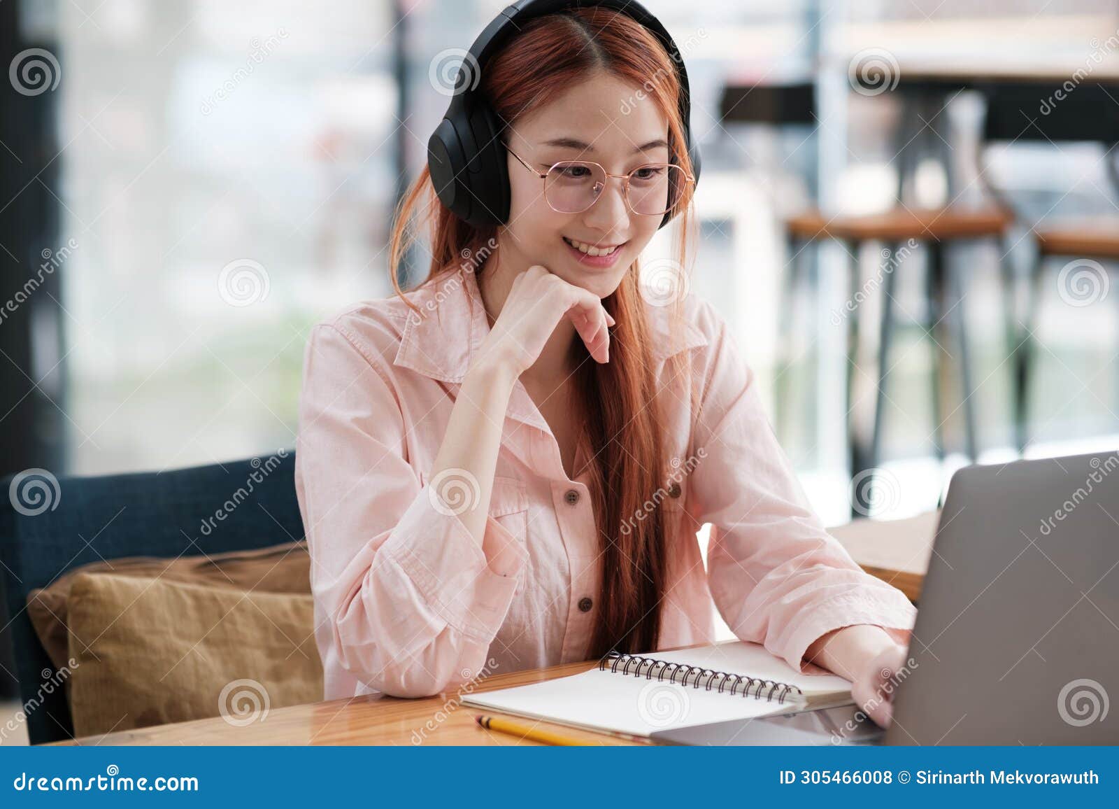 Young Collage Student Using Computer and Mobile Device Studying Online ...