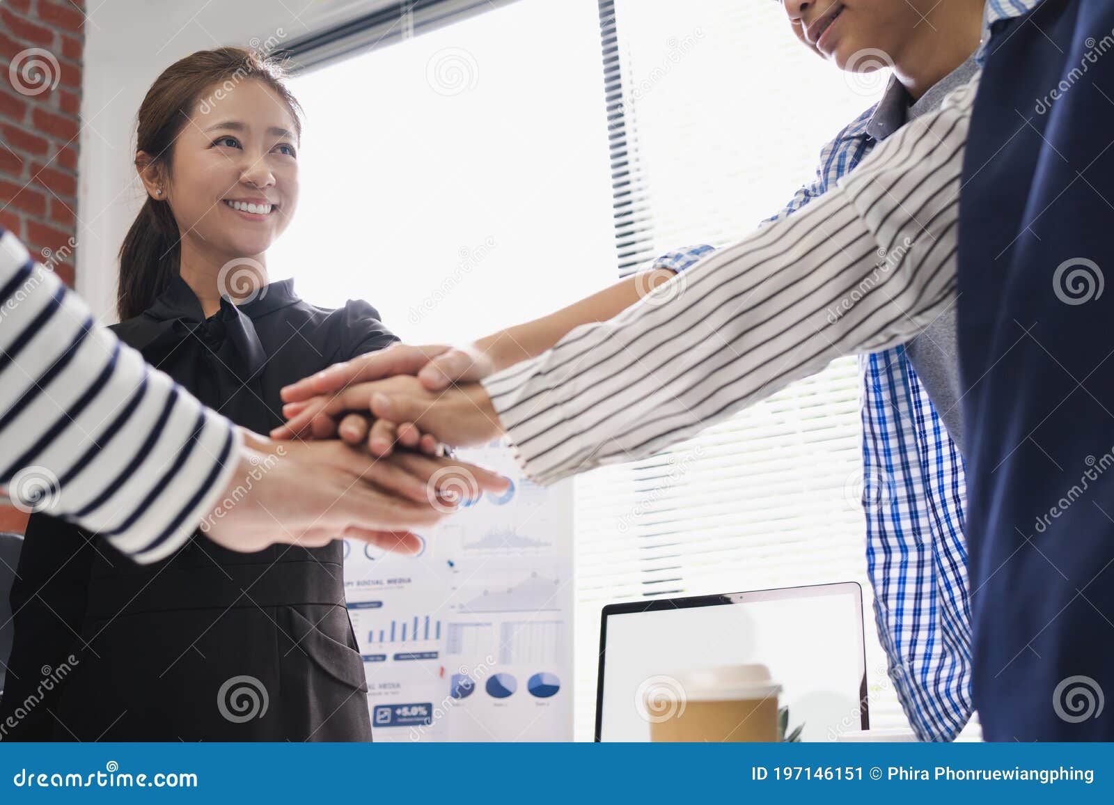 Young Colleagues Put Hands in Office Stock Image - Image of ...