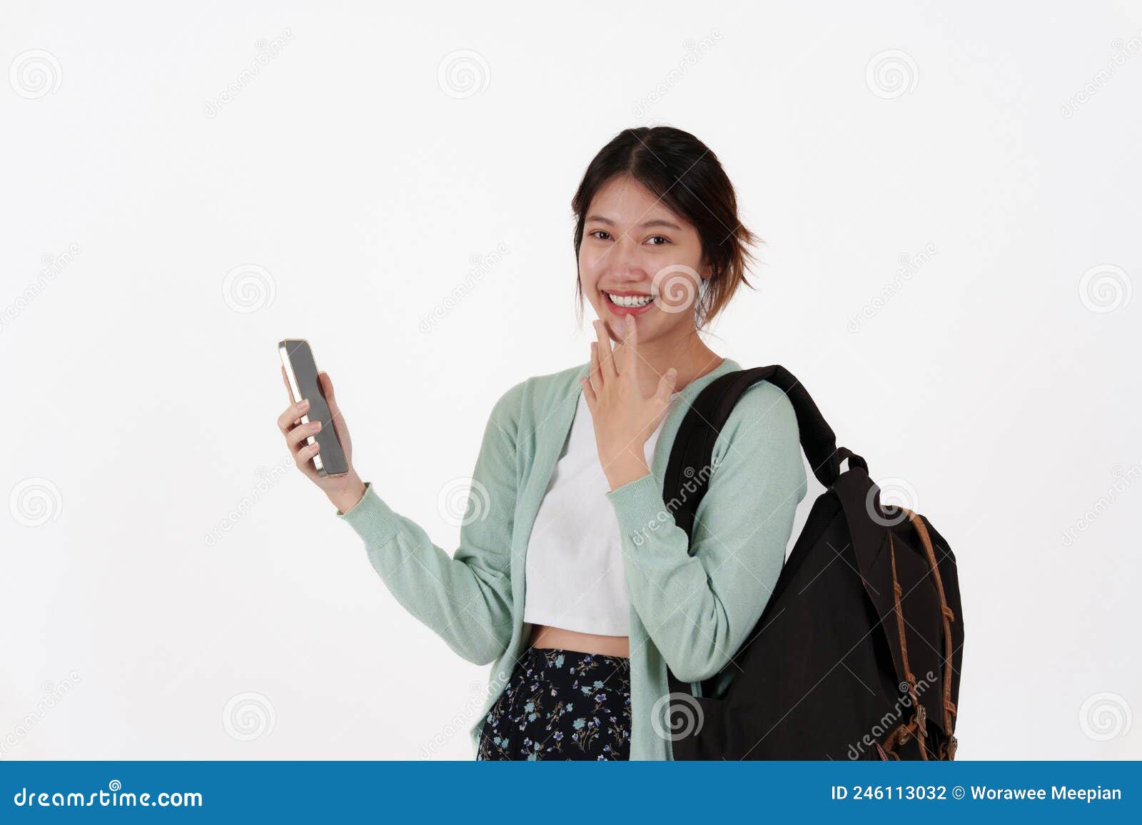 Young College Student with Backpack Isolated Over White Background. E ...