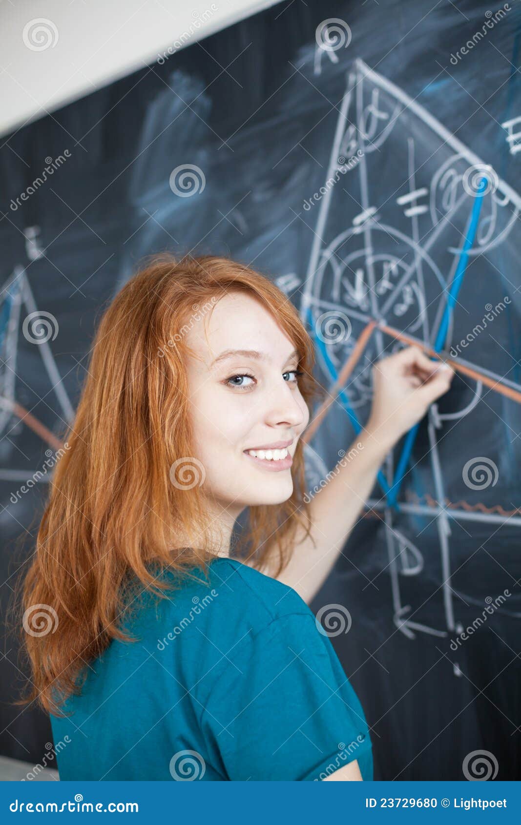 Young College Student Writing on the Blackboard Stock Photo - Image of ...