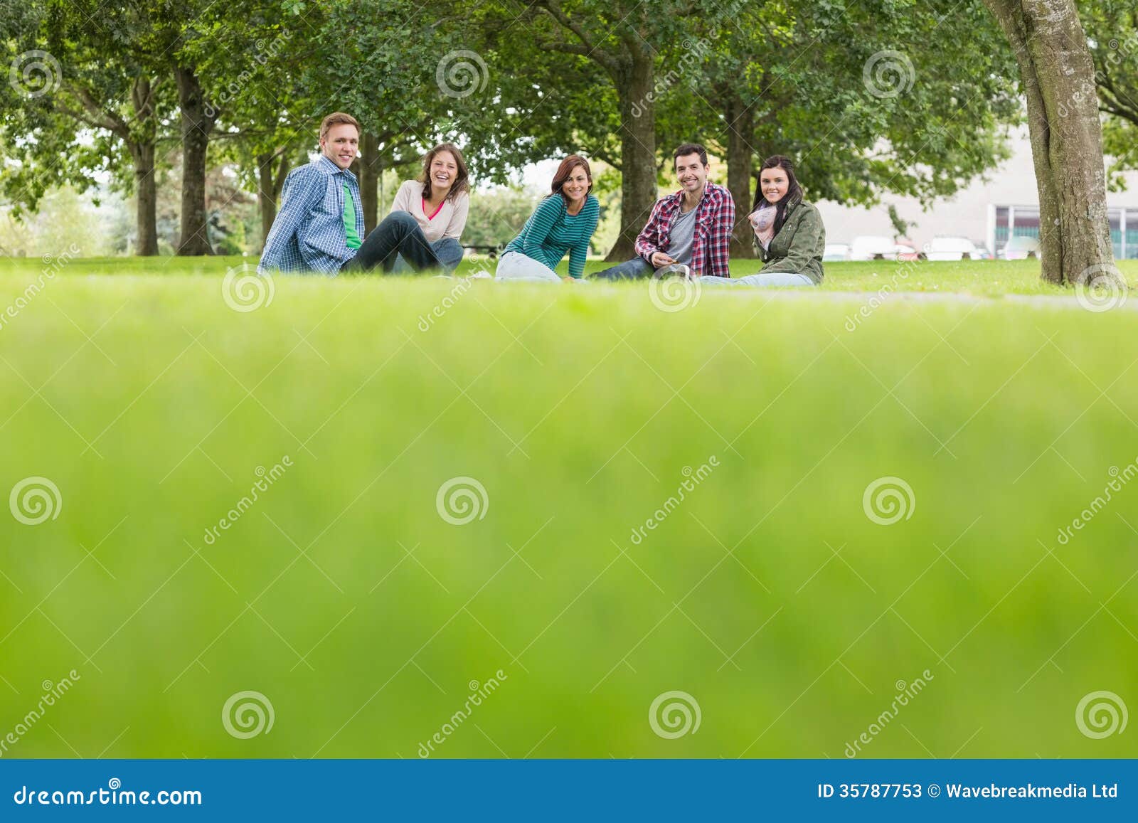 Young College Students Sitting on Grass in Park Stock Image - Image of ...