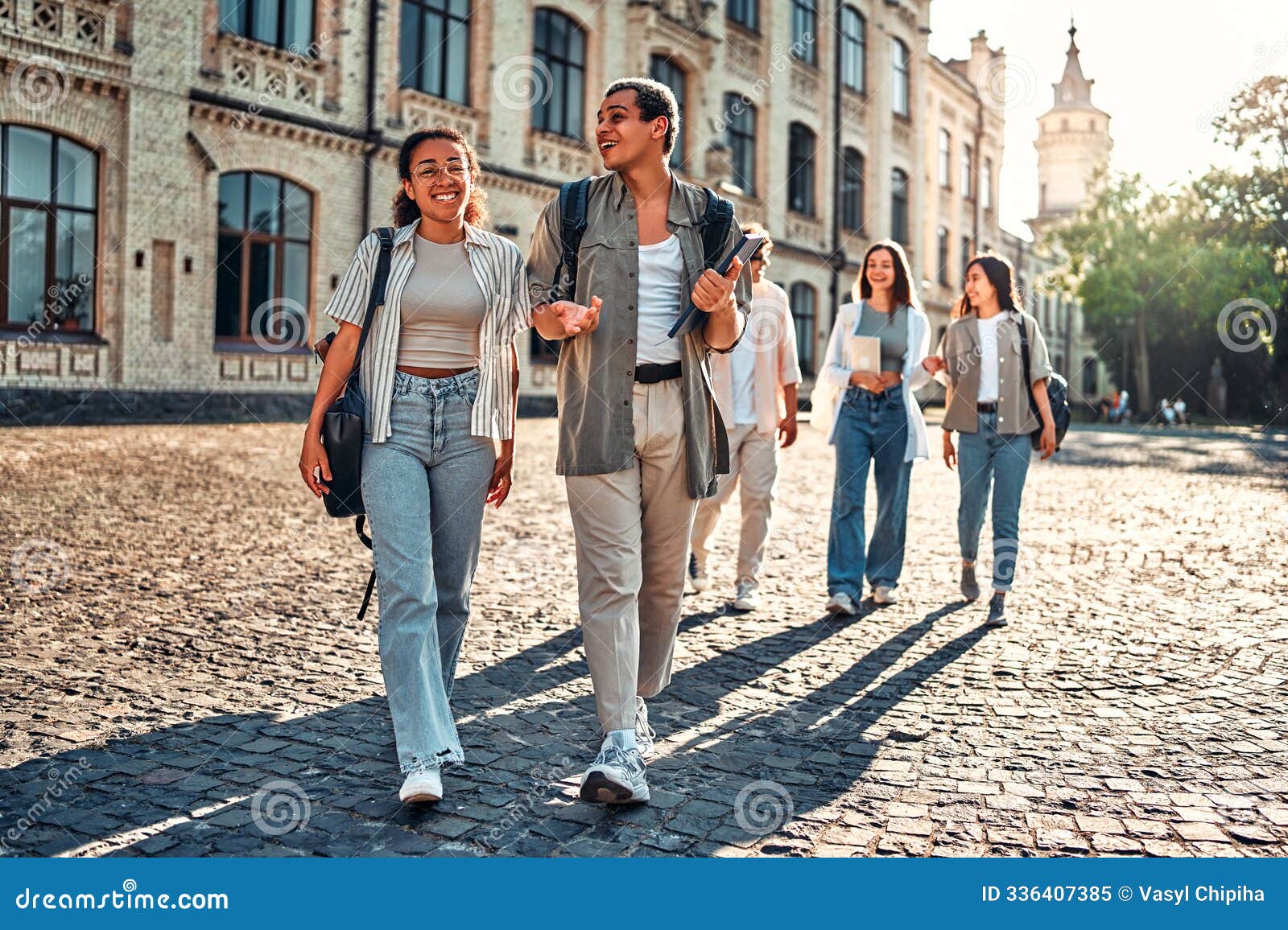 Young College Students Walking on Campus after Classes. Stock Image ...