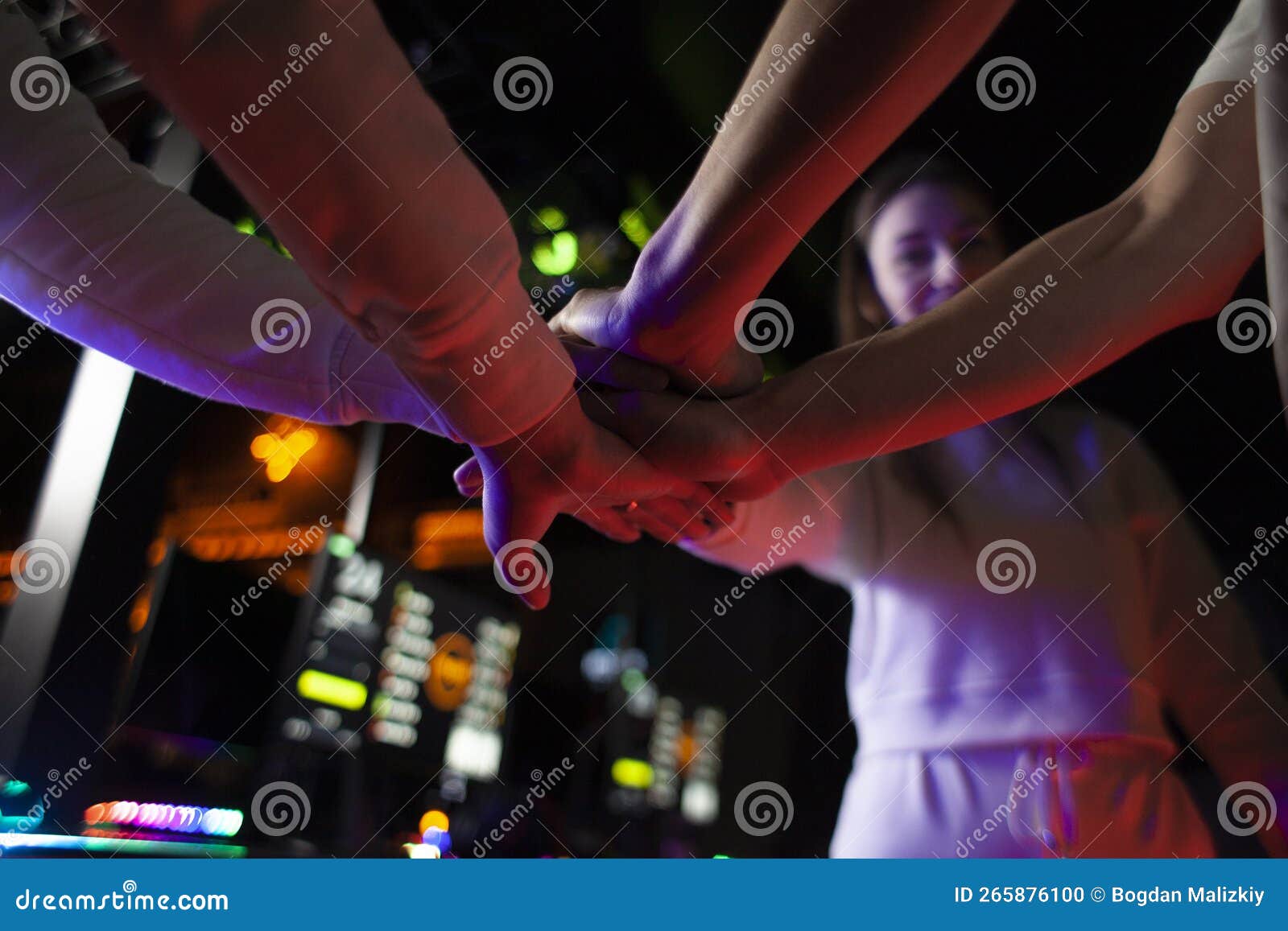 Computer Team Discussing Strategy Together and Holding Hands, Team Set ...