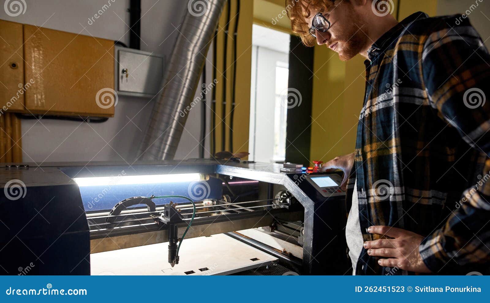 Concentrated Worker Operate CNC Machine on Factory Stock Image - Image ...
