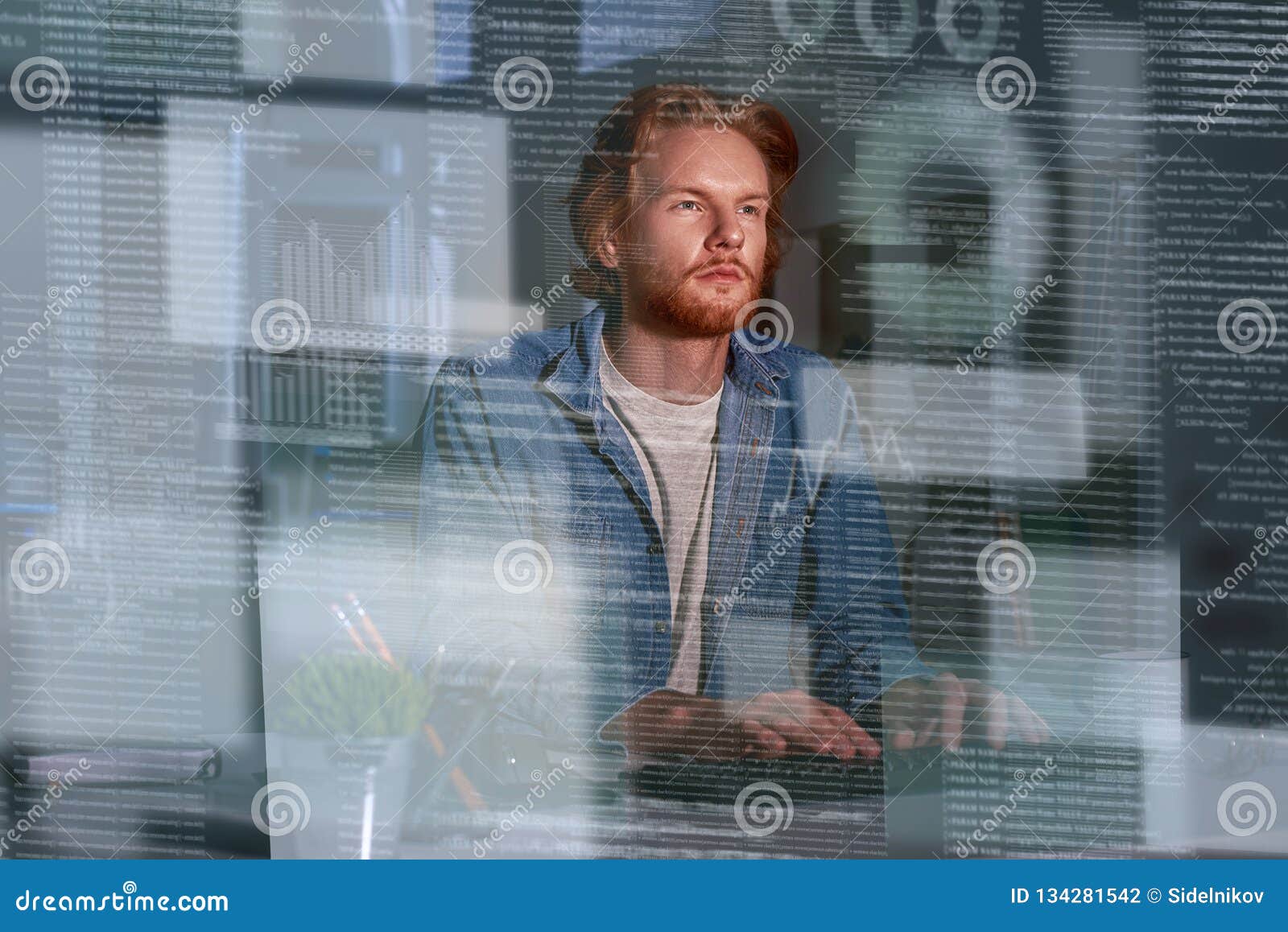 Young Concentrated Computer Developer Writing New Code Stock Photo ...