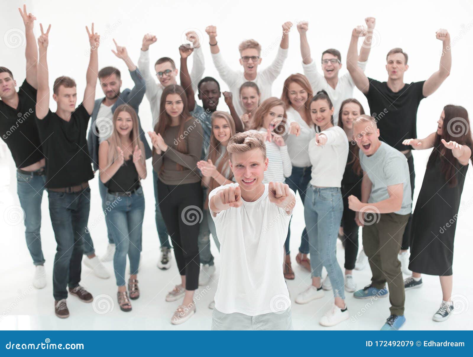 Young Confident Group Leader Pointing at You. Stock Image - Image of ...