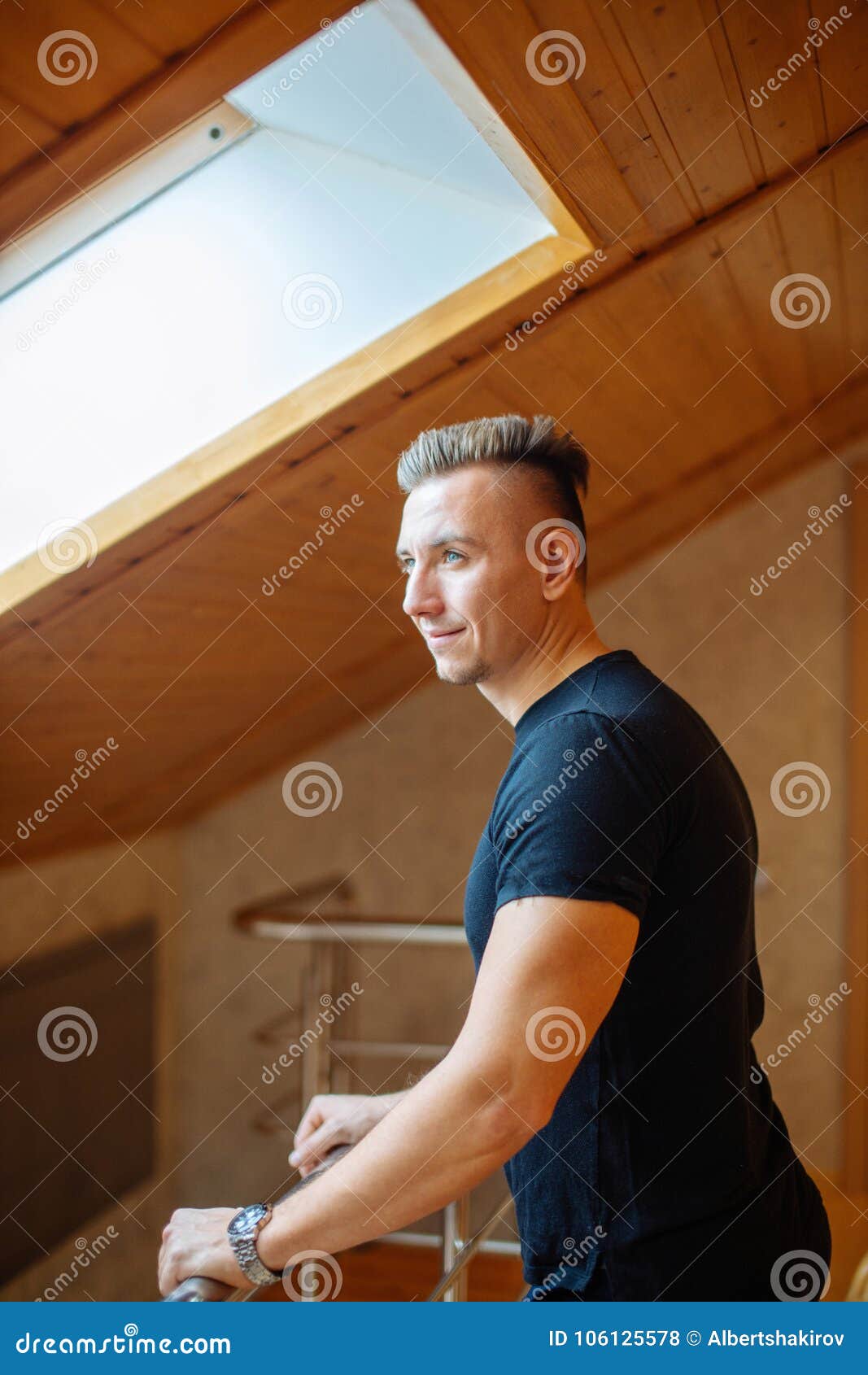 Young Confident Man at Modern Home Stock Photo - Image of portrait ...