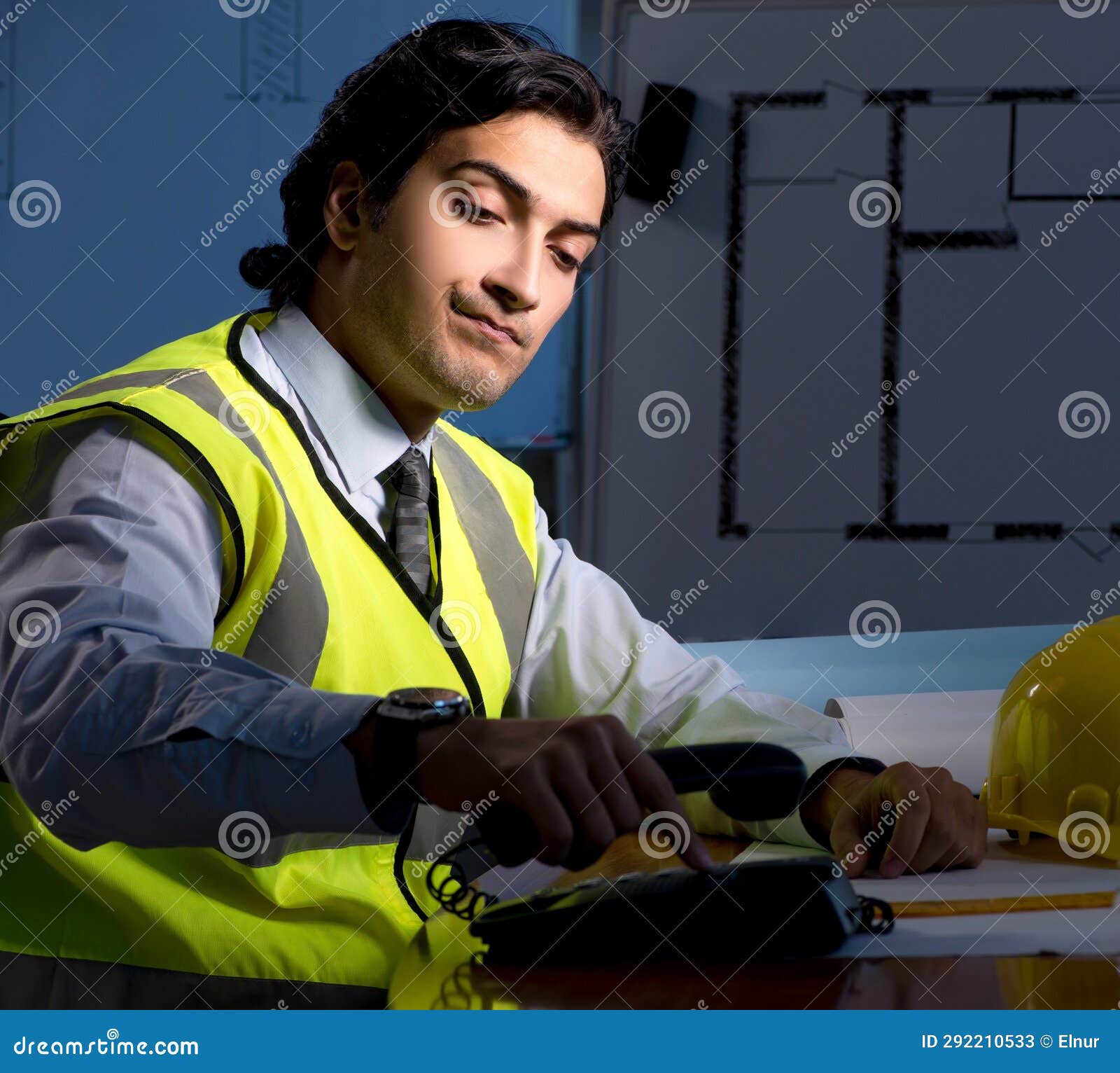Young Construction Architect Working on Project at Night Stock Image ...