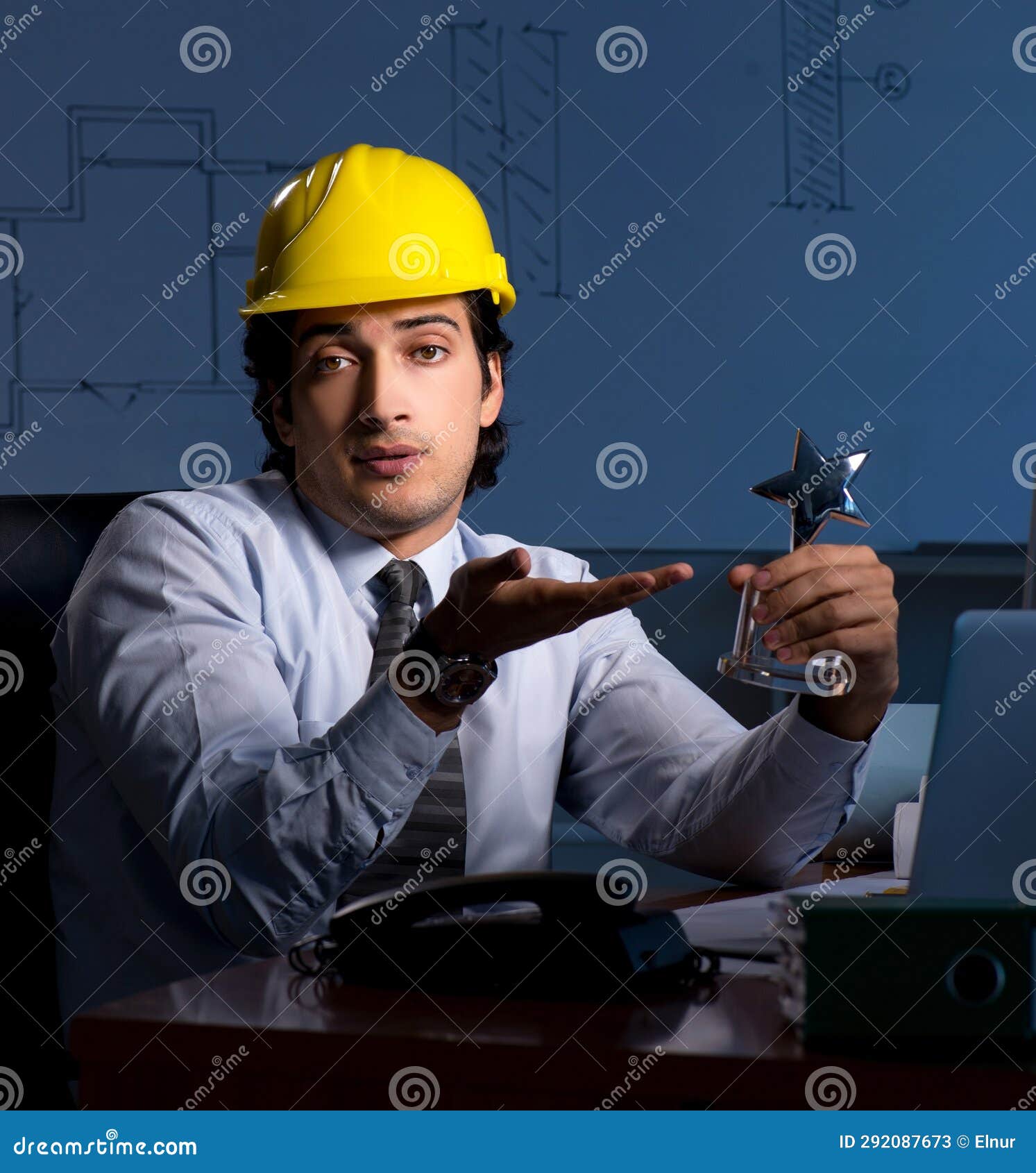 Young Construction Architect Working on Project at Night Stock Image ...