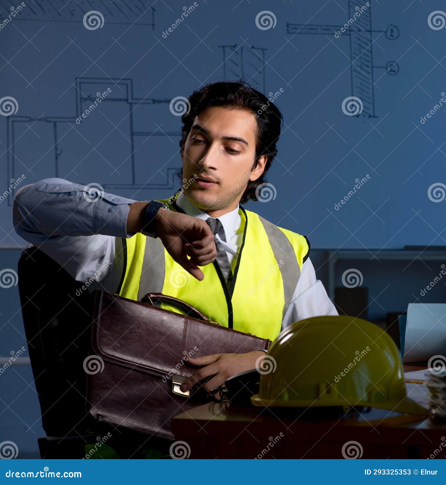 Young Construction Architect Working on Project at Night Stock Image ...
