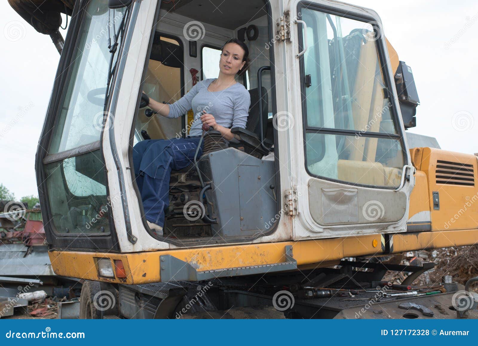 Young Construction Female Driver at Work Stock Photo - Image of safety ...