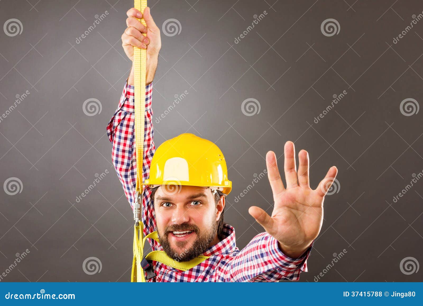 Young Construction Man Withhard Hat Wearing a Fall Protection H Stock ...