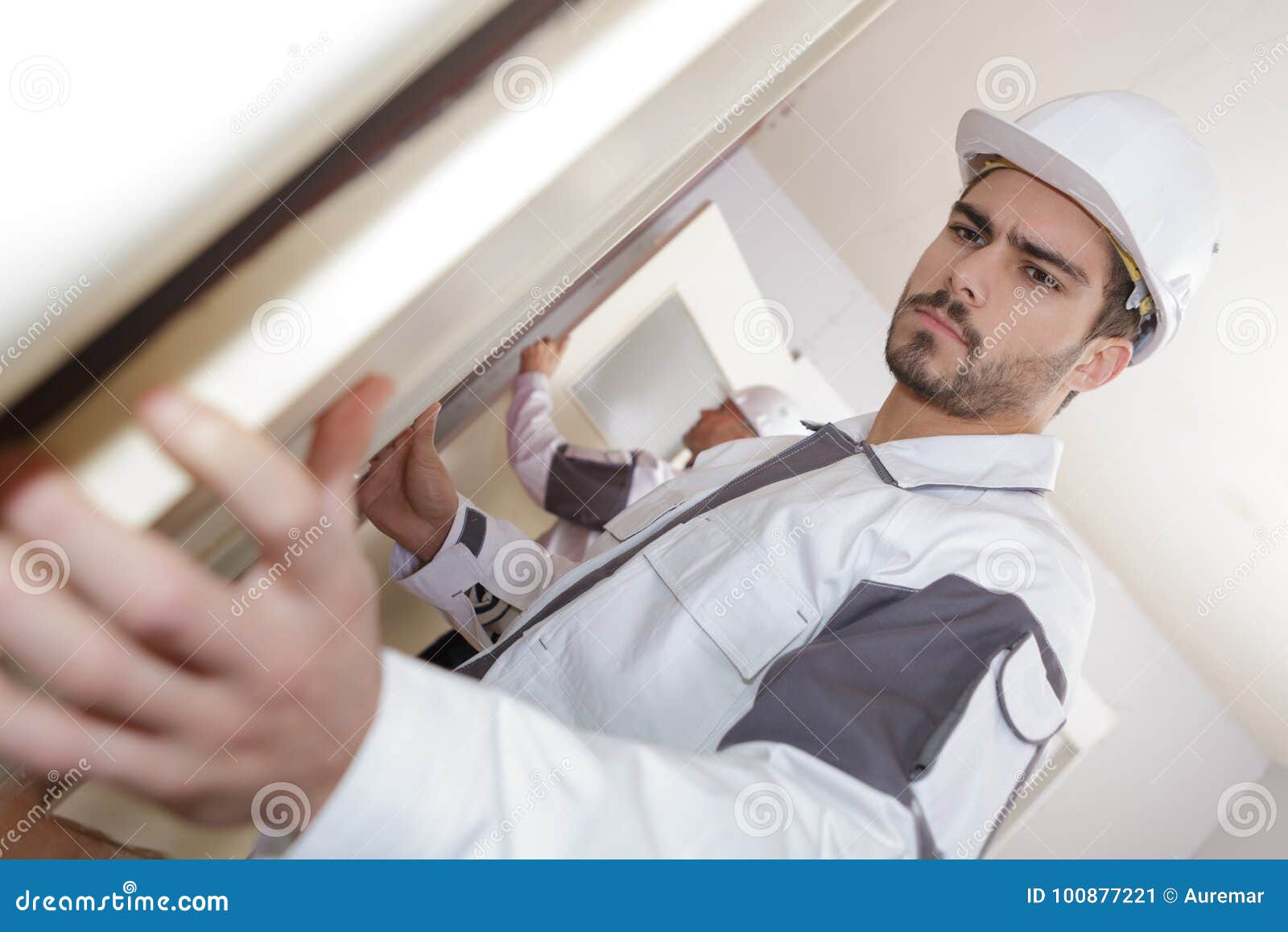Young Construction Worker Fitting Window Stock Image - Image of fixing ...