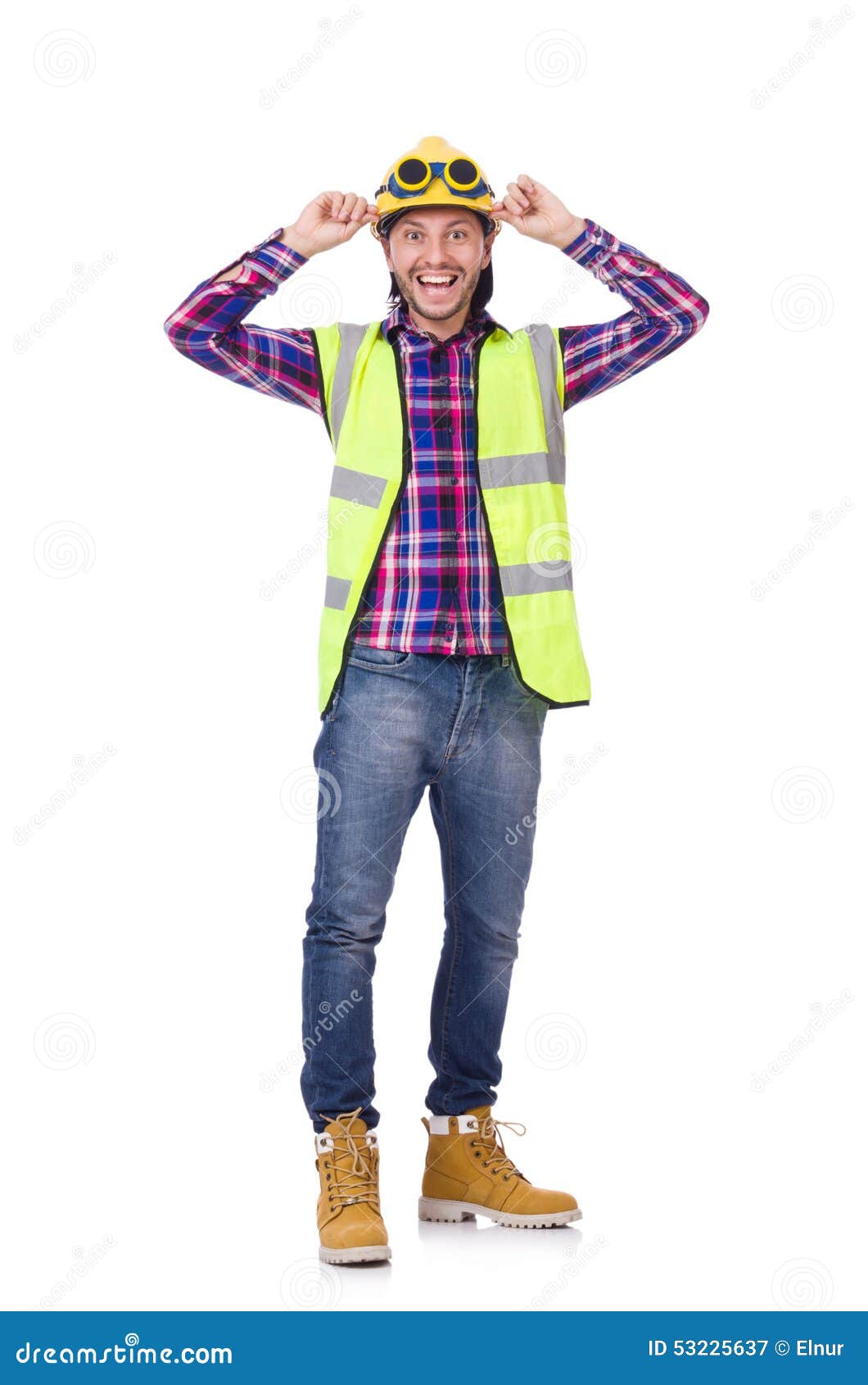 Young Construction Worker in Helmet Isolated on Stock Image - Image of ...